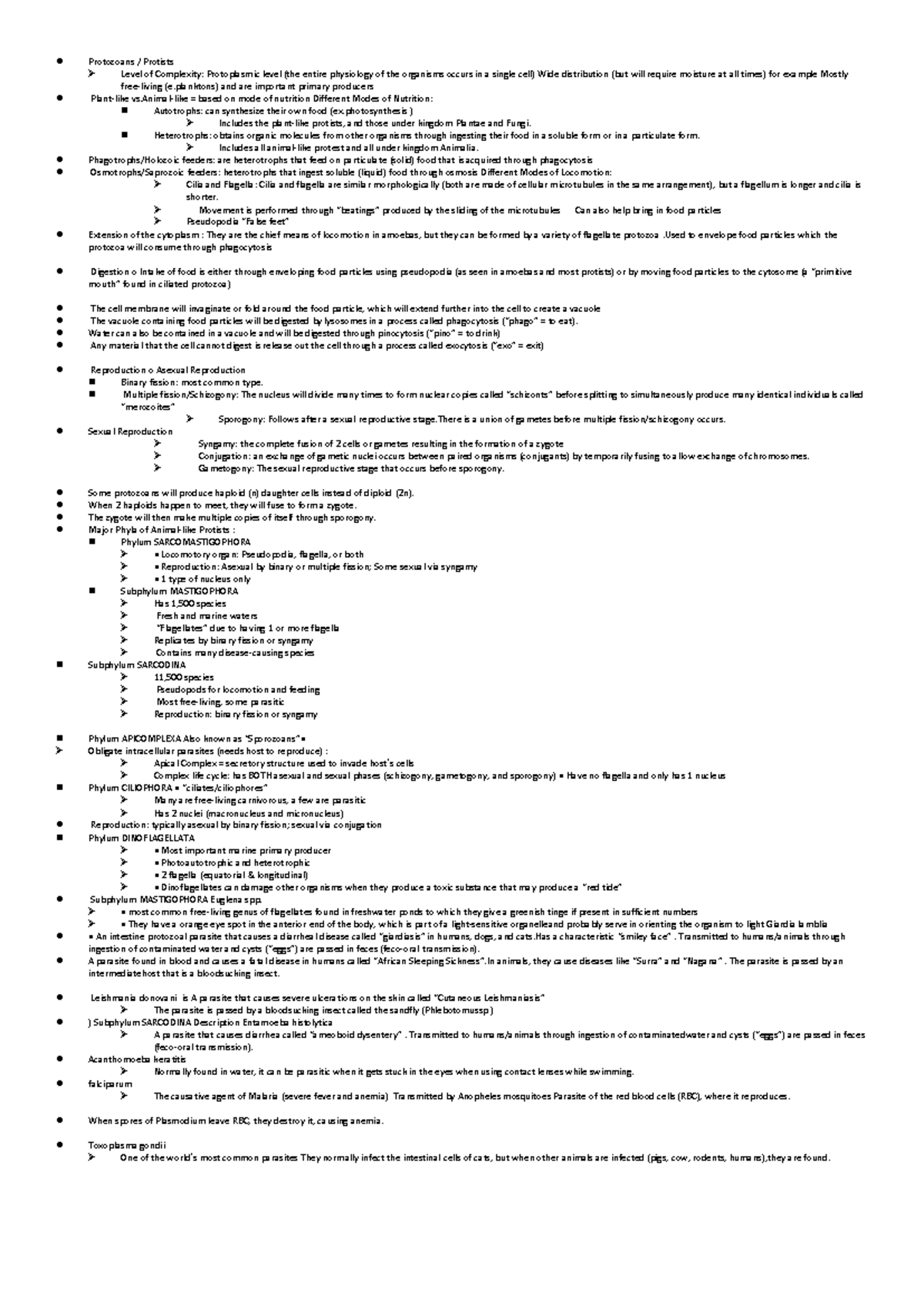 Notes 3 - MCN 1 - Protozoans / Protists Level of Complexity ...