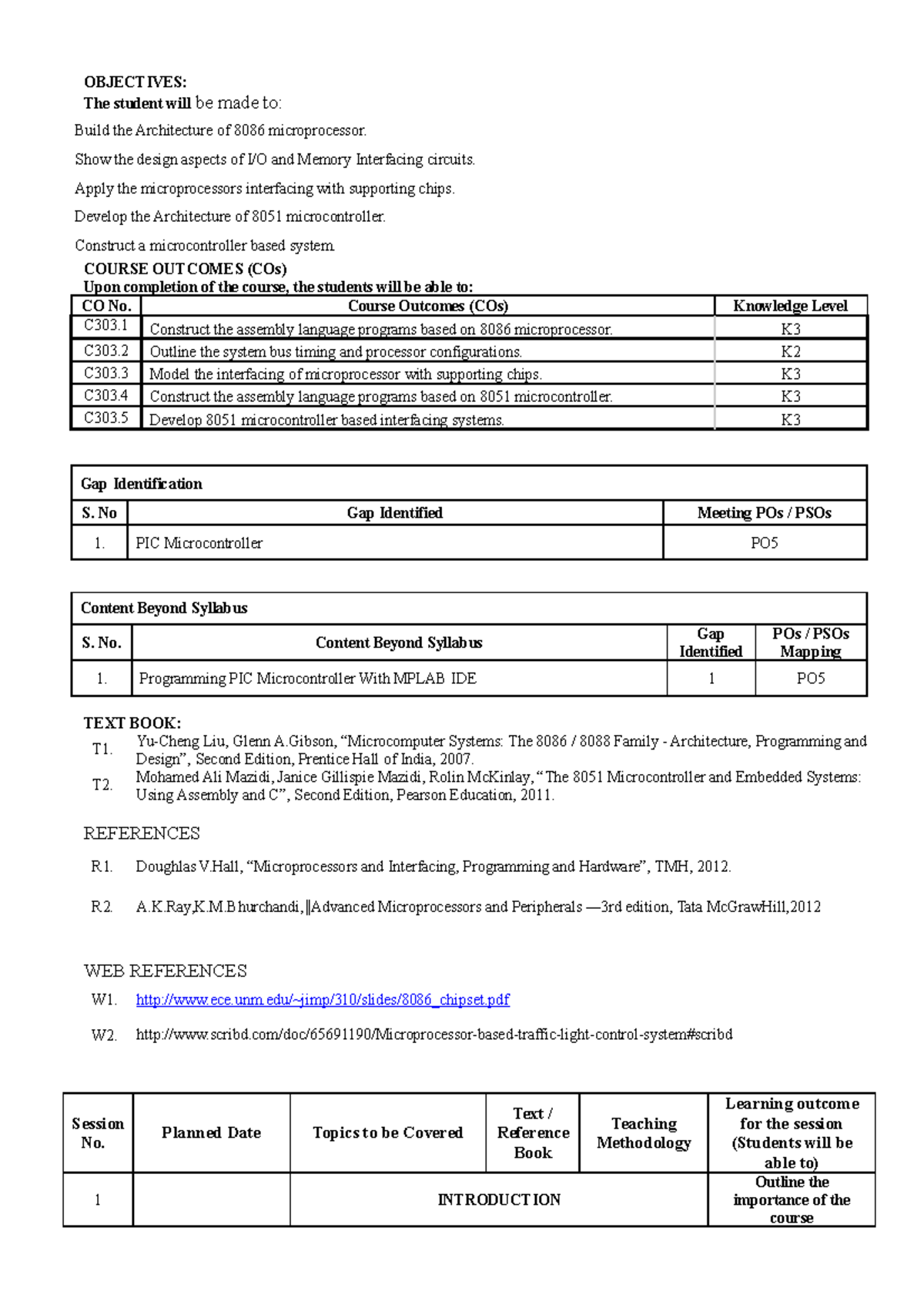 MPMC CSE Course Plan - OBJECTIVES: The student will be made to: Build ...
