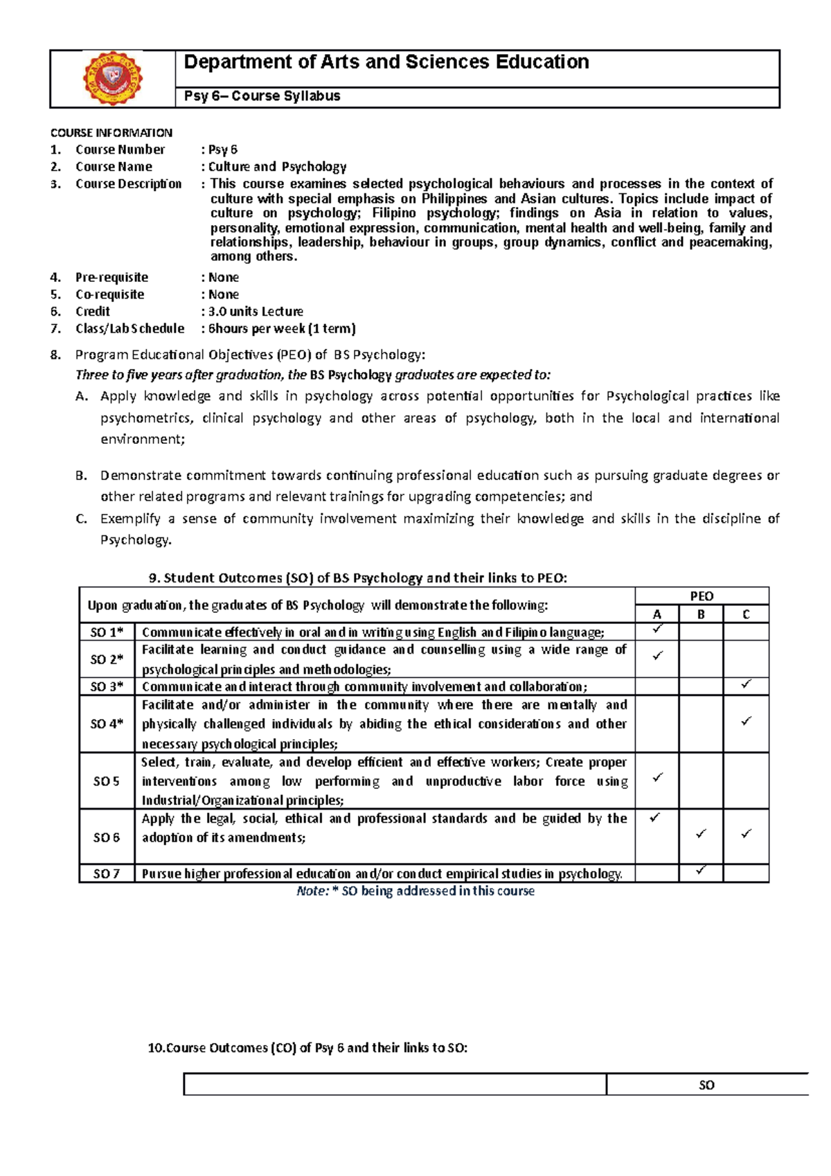 Psy 6 Culture and Psychology 4 - Psy 6– Course Syllabus COURSE ...