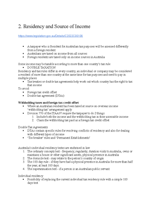 Taxation 1 - all topic lecture notes - Topic 1: The Australian taxation ...