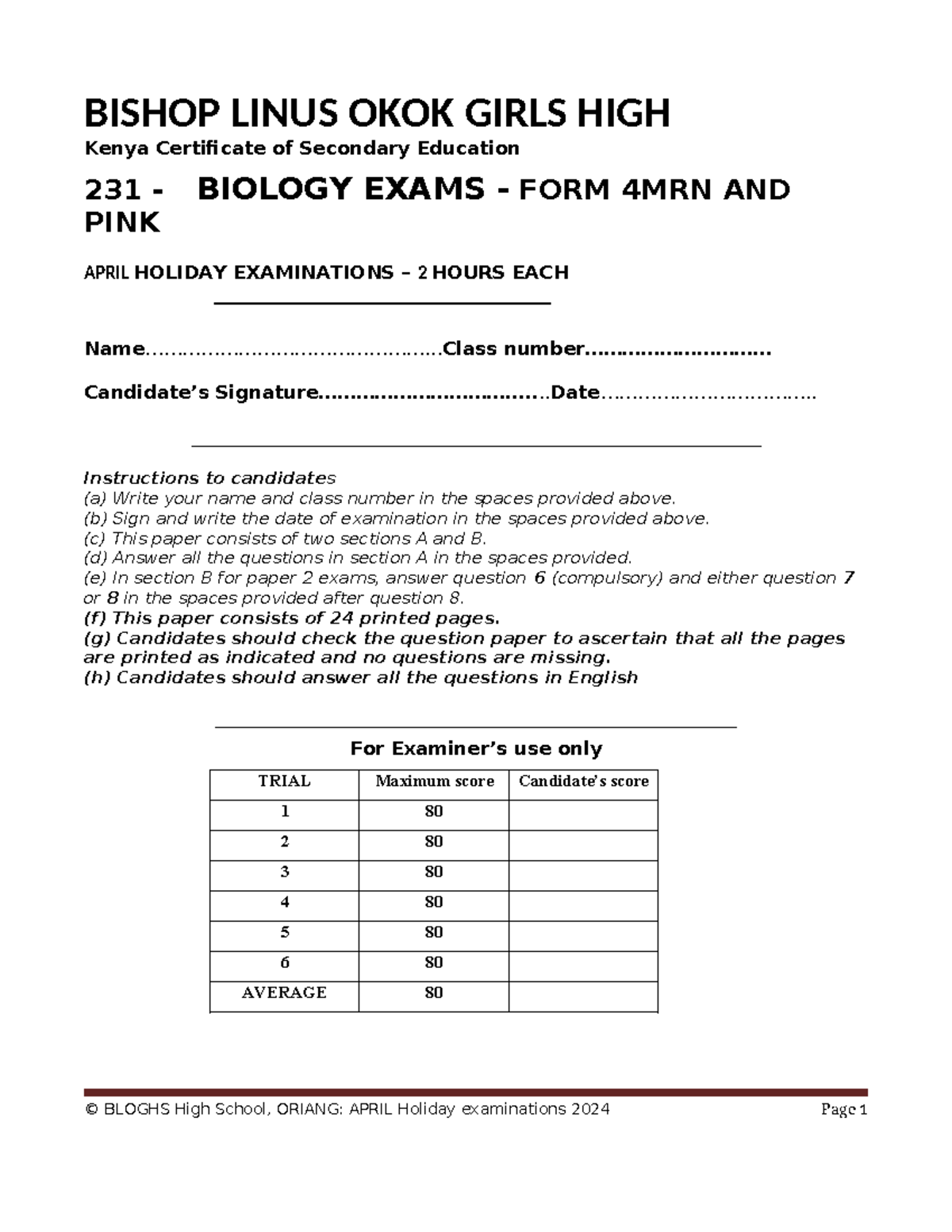 Biiology Assignment - Learning - BISHOP LINUS OKOK GIRLS HIGH Kenya ...