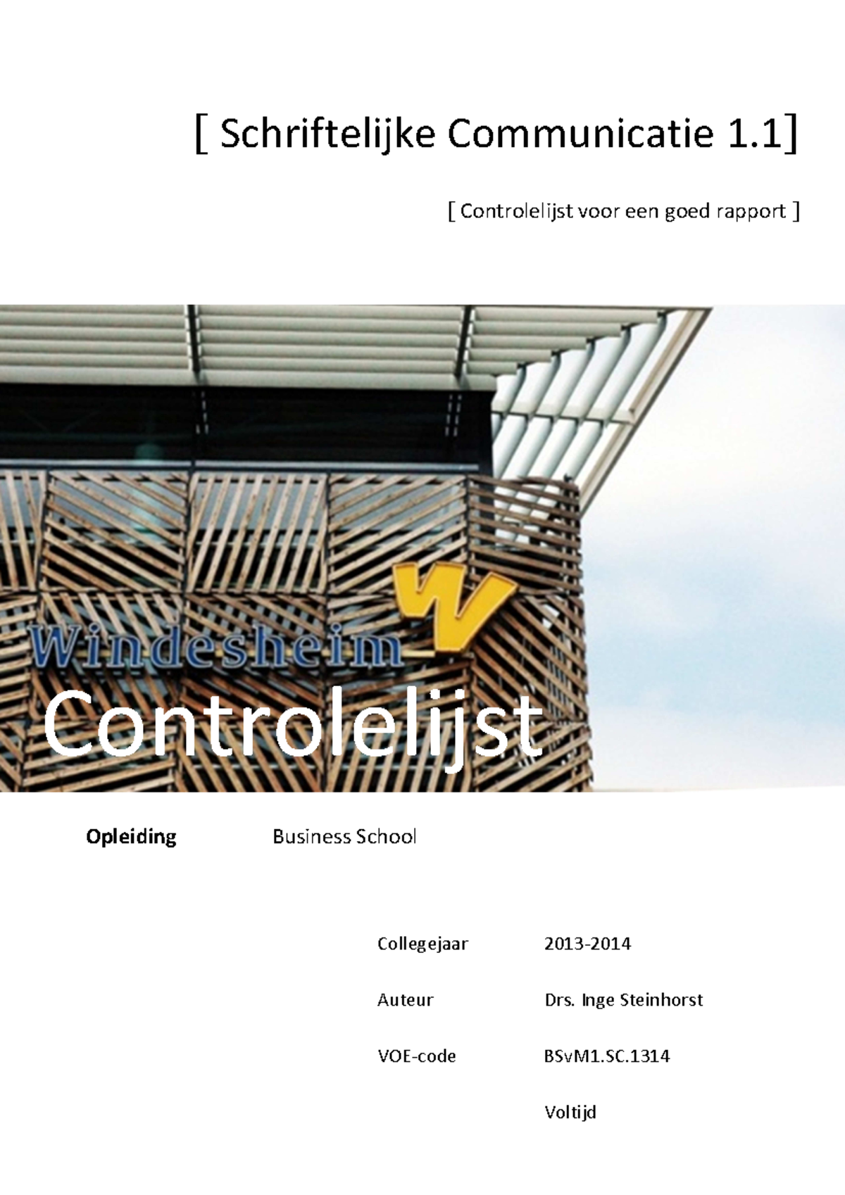 Controlelijst Rapport - Controlelijst [ Schriftelijke Communicatie 1 ...