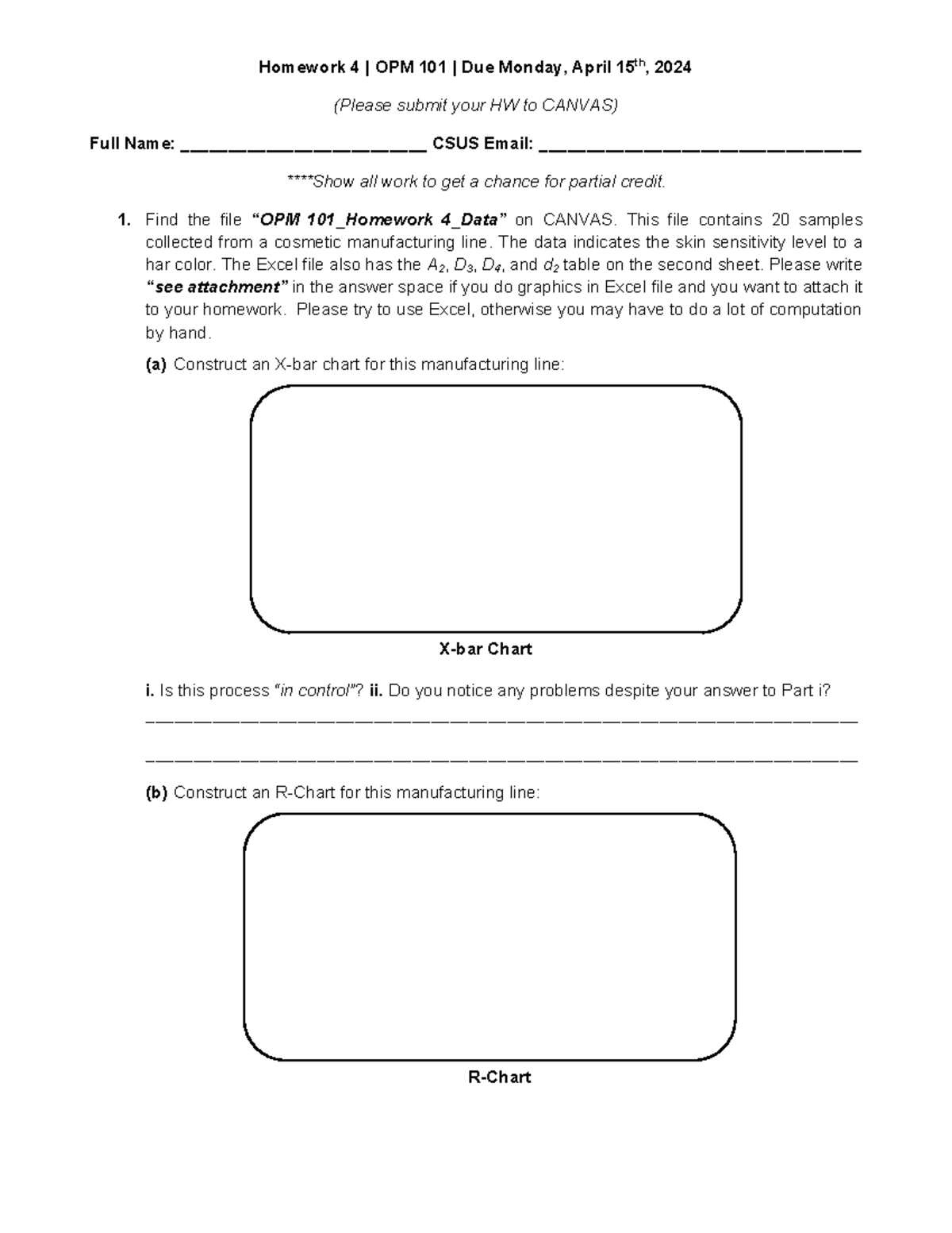OPM 101 Homework 4 - Homework 4 | OPM 101 | Due Monday, April 15th ...