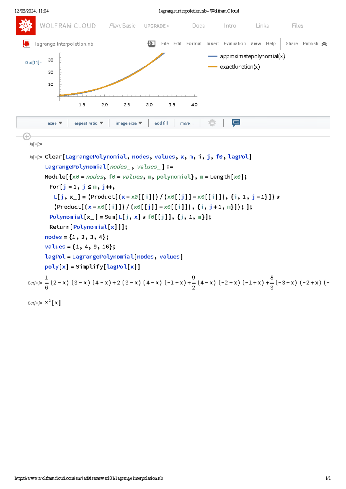 Lagrange interpolation 1.nb - Wolfram Cloud - Plan: Basic UPGRADE » WOLFRAM CLOUD Docs Intro ...