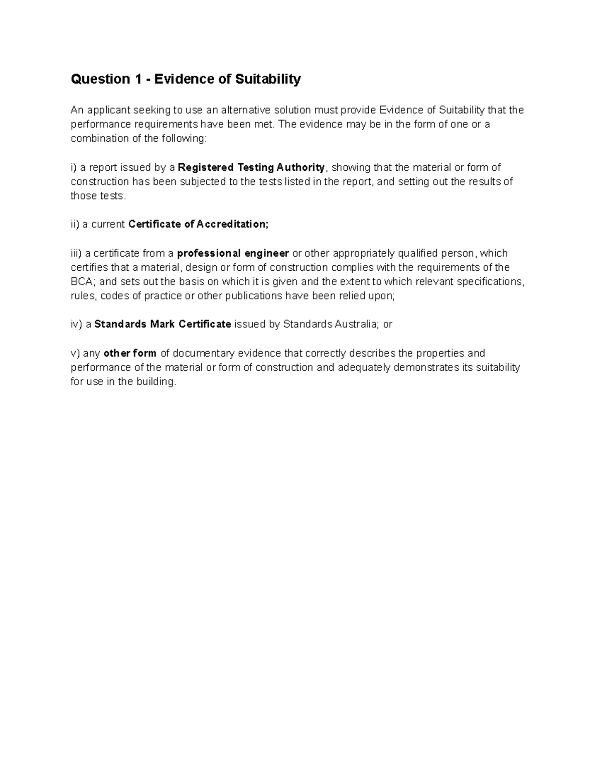 Exam Notes REGS - Question 1 - Evidence of Suitability An applicant ...