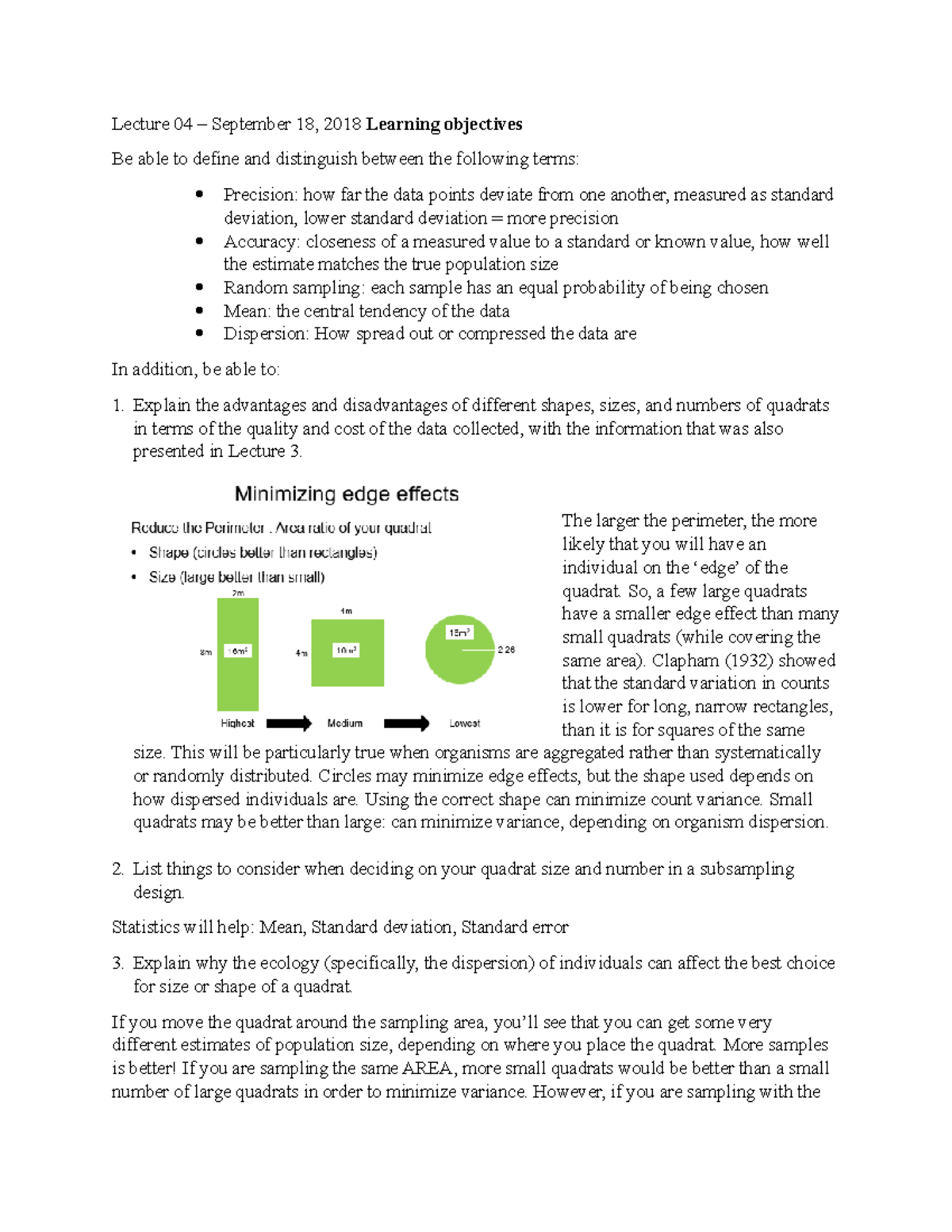 Lecture 4 and Learning Objectives: September 18 - Lecture 04 September ...