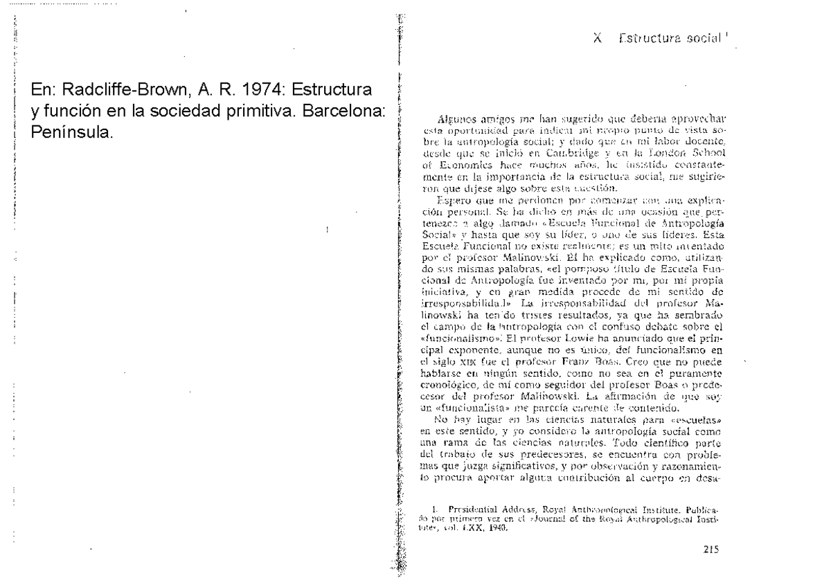 Radcliffe-Brown - Estructura social - Antropología Sistemática I ...