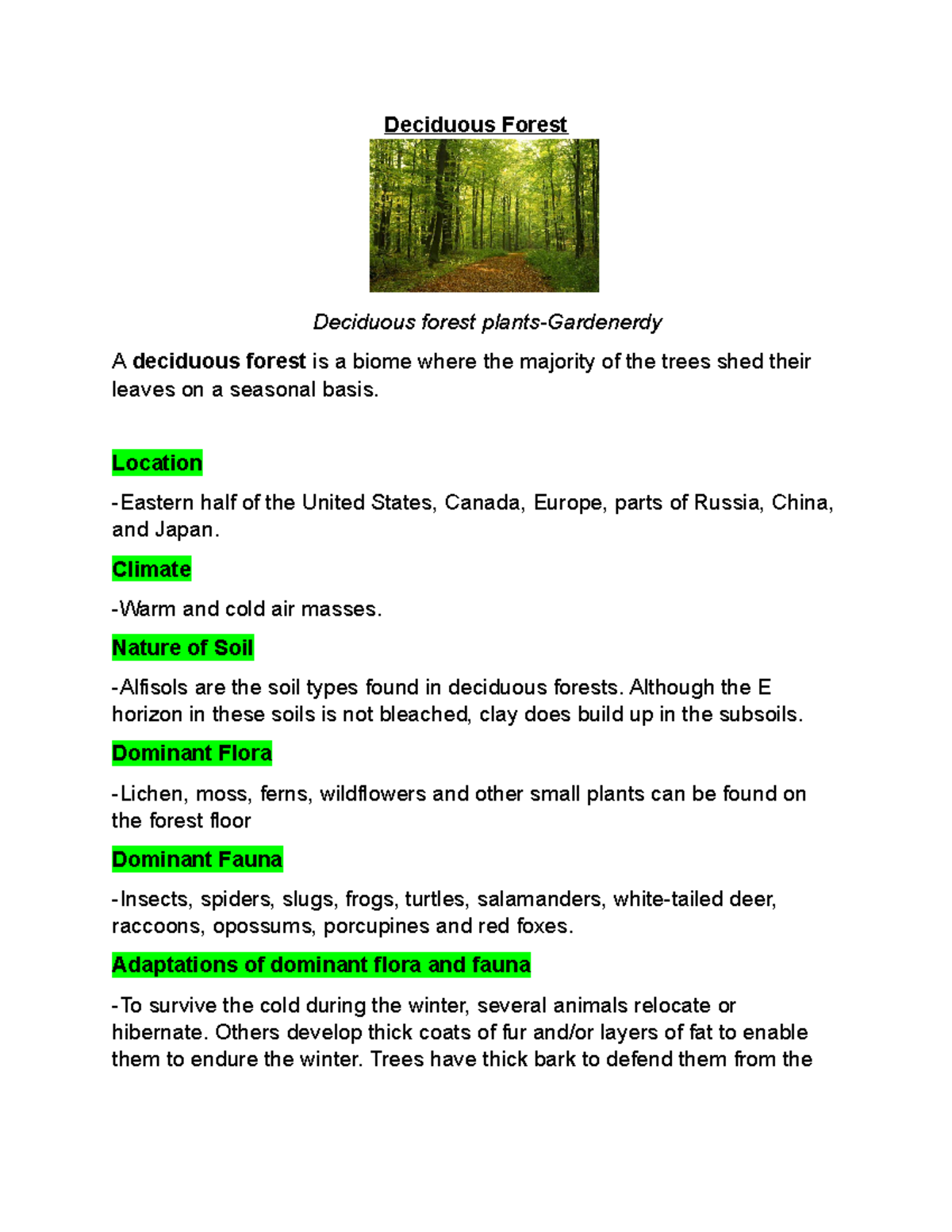 Deciduous forest Biome - Deciduous Forest Deciduous forest plants ...