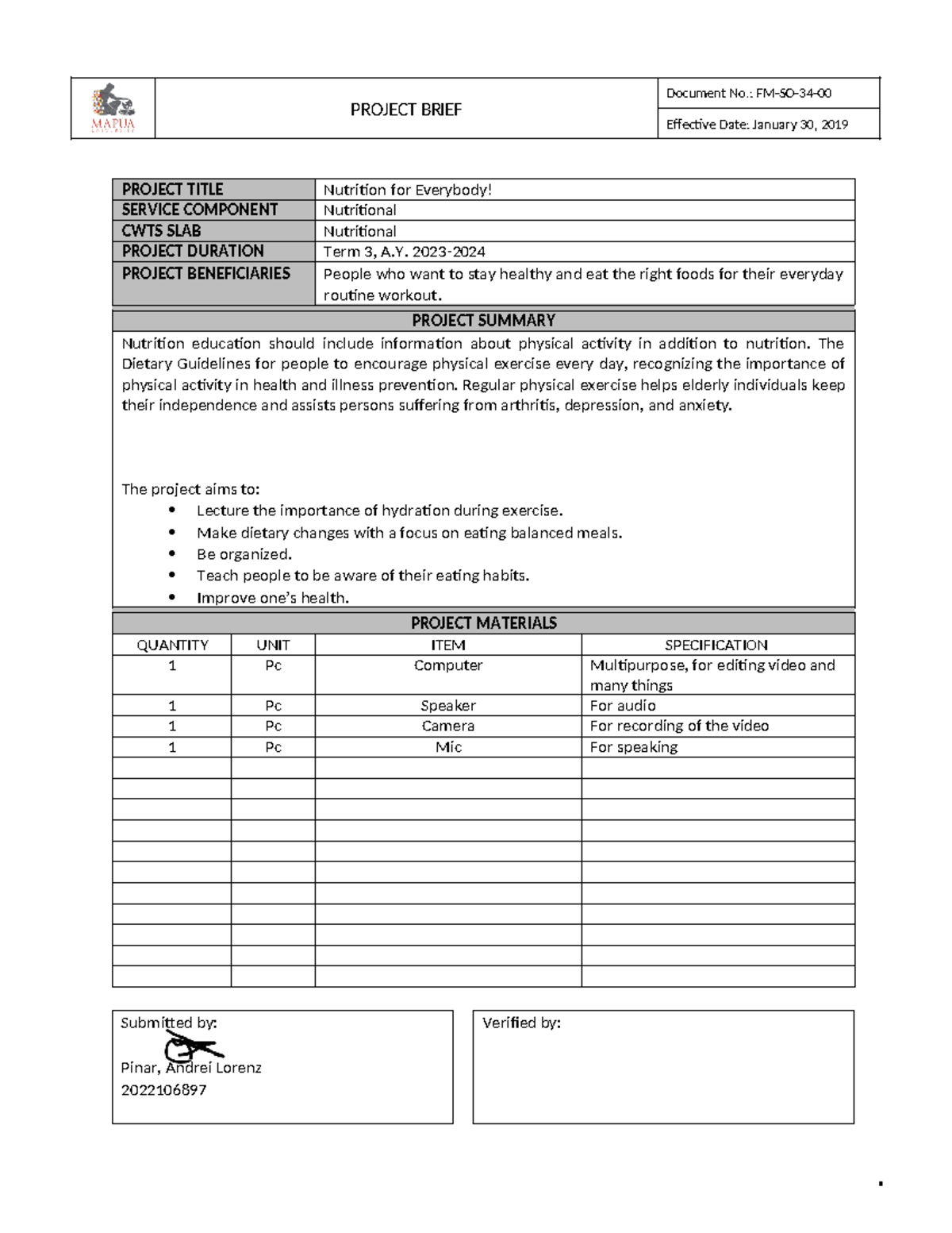 Project-Brief - project brief cwts102 - PROJECT BRIEF Document No.: FM ...