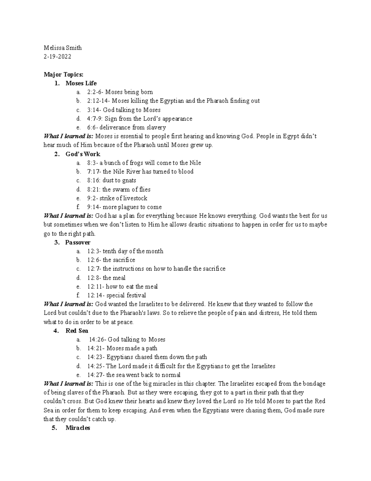 Exodus Worksheet - Weekly homework assignments - Melissa Smith 2-19 ...