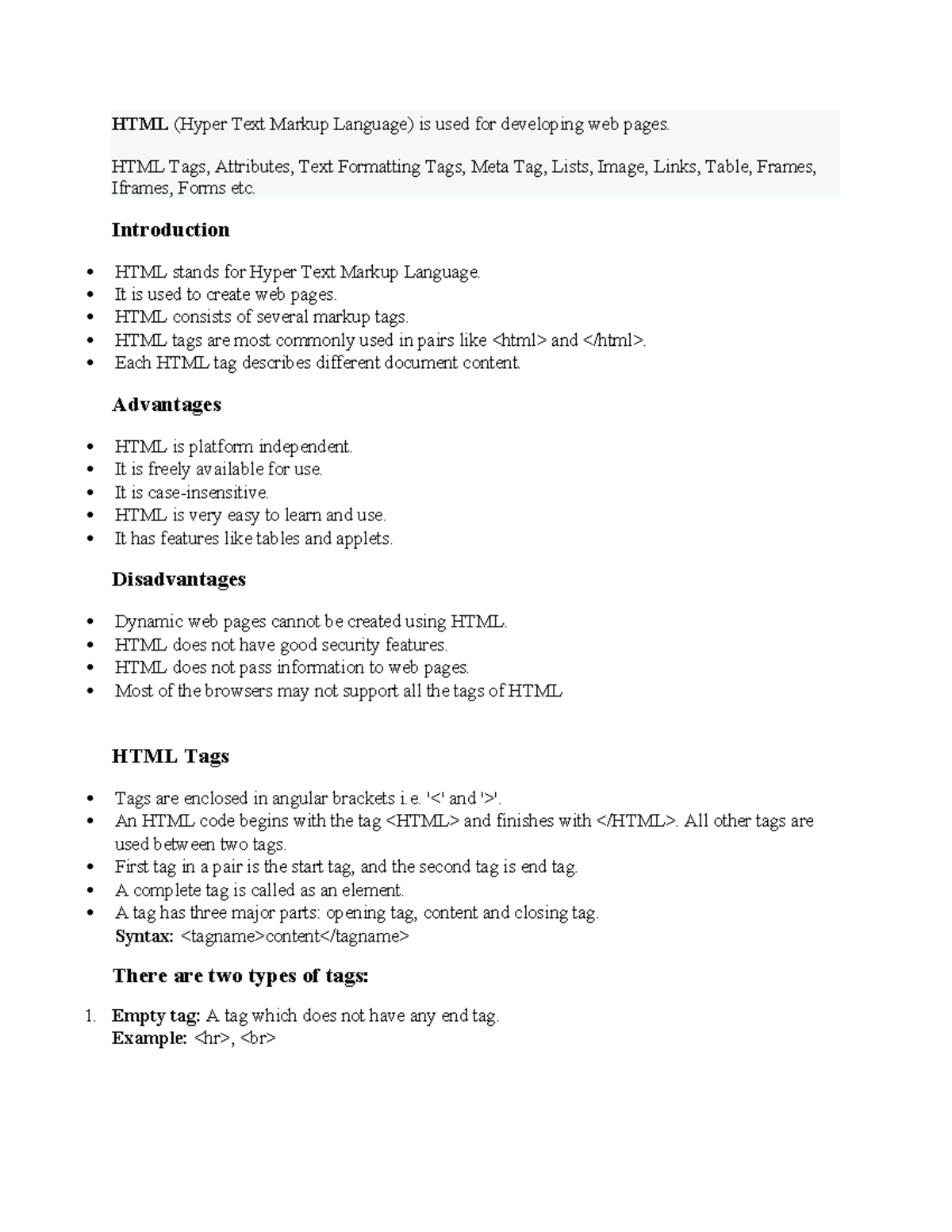 Html - html - HTML (Hyper Text Markup Language) is used for developing ...