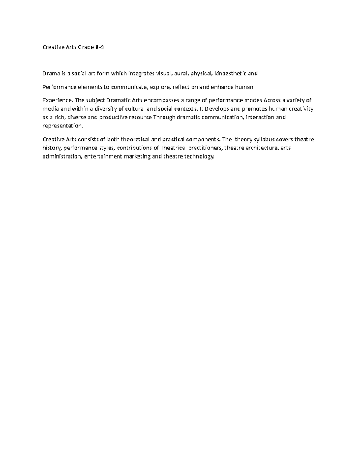 CA prospectus - Creative arts - Creative Arts Grade 8- Drama is a ...