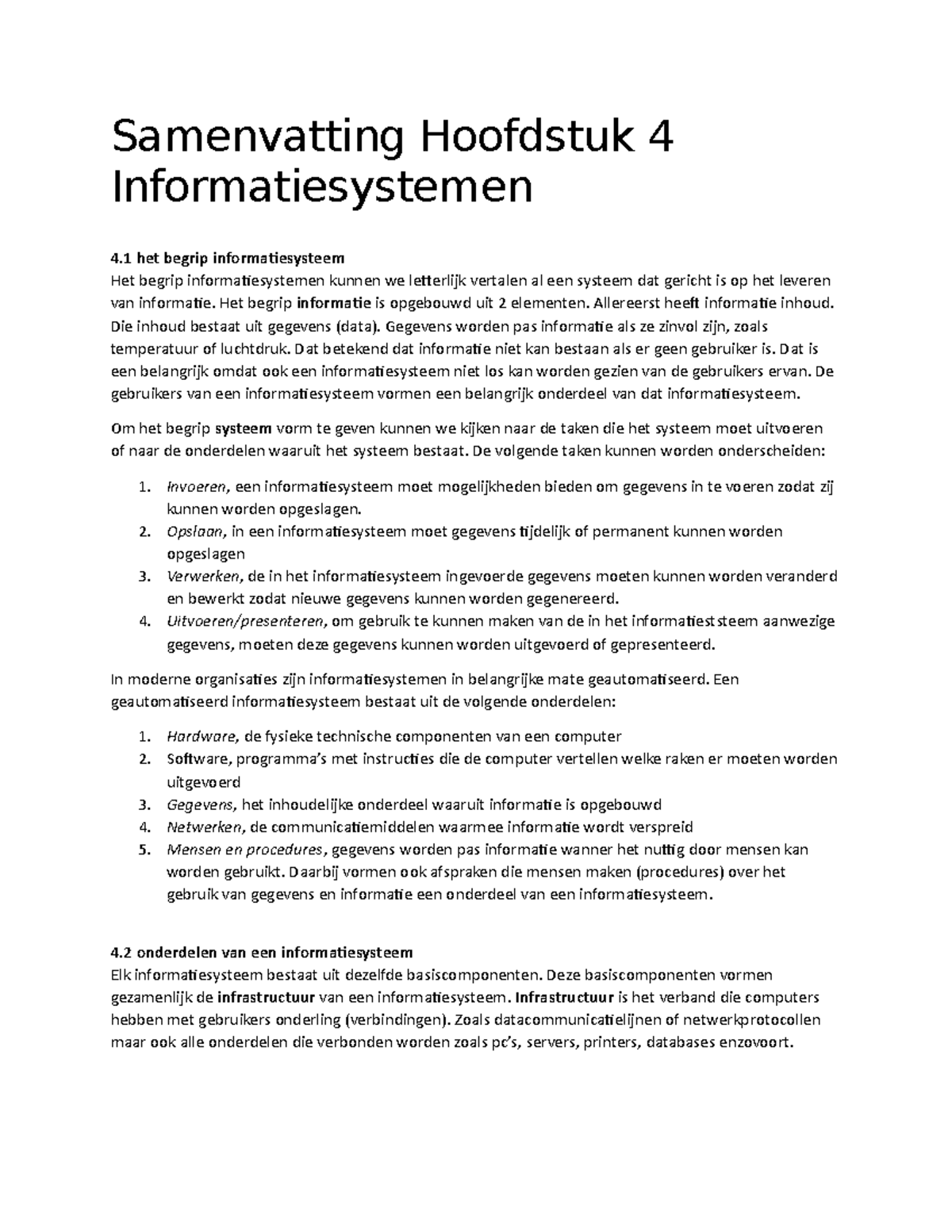 Hoofdstuk 4 Informatiesystemen - Samenvatting Hoofdstuk 4 ...