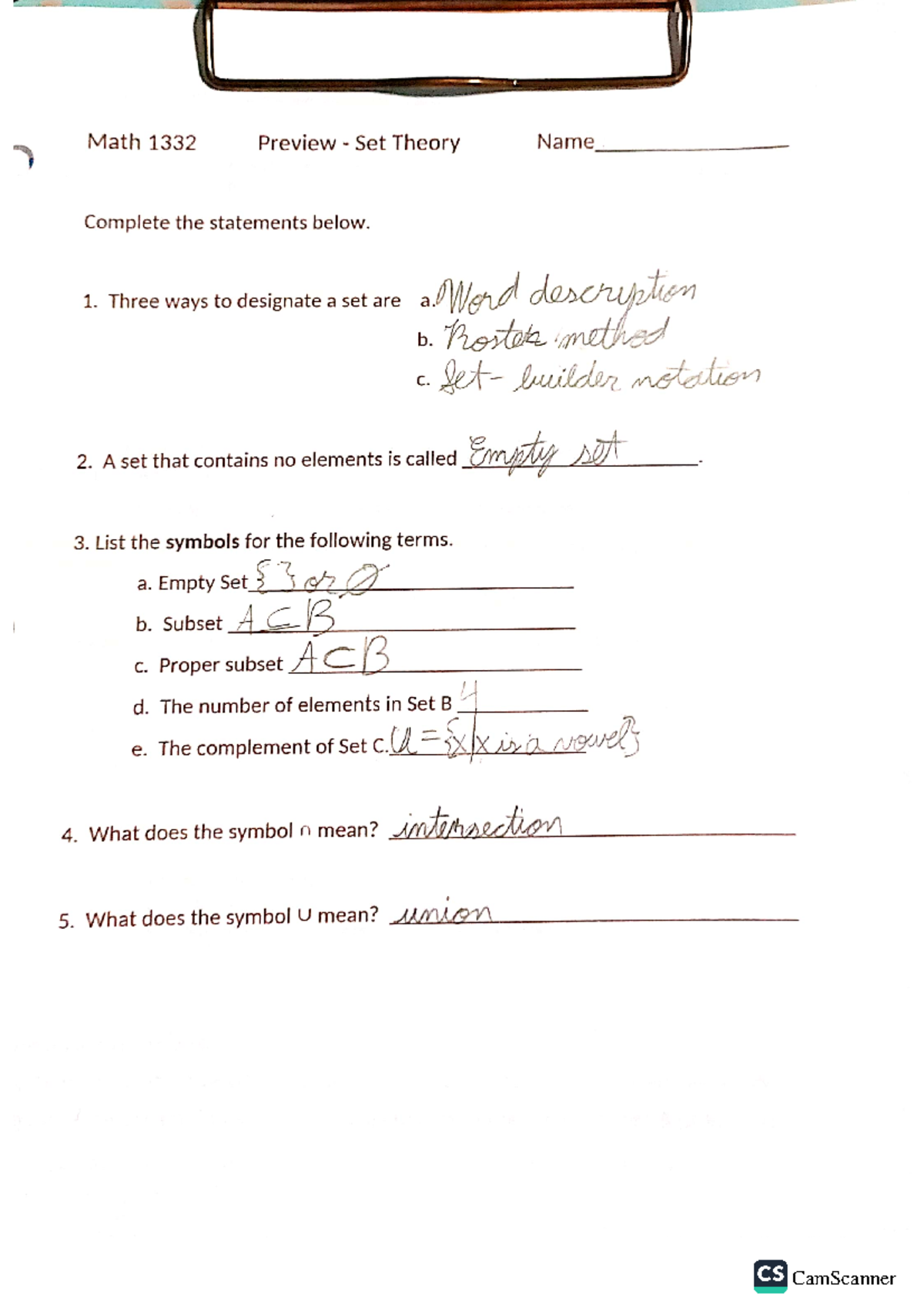 Set Theory Notes - MATH 1332 - CamScanner CamScanner - Studocu