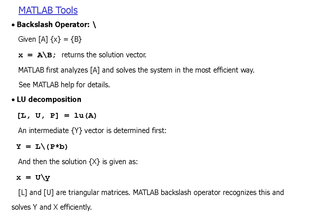3-Solving Systems of Linear Algebraic Equations Matlab - MATLAB Tools Backslash Operator ...