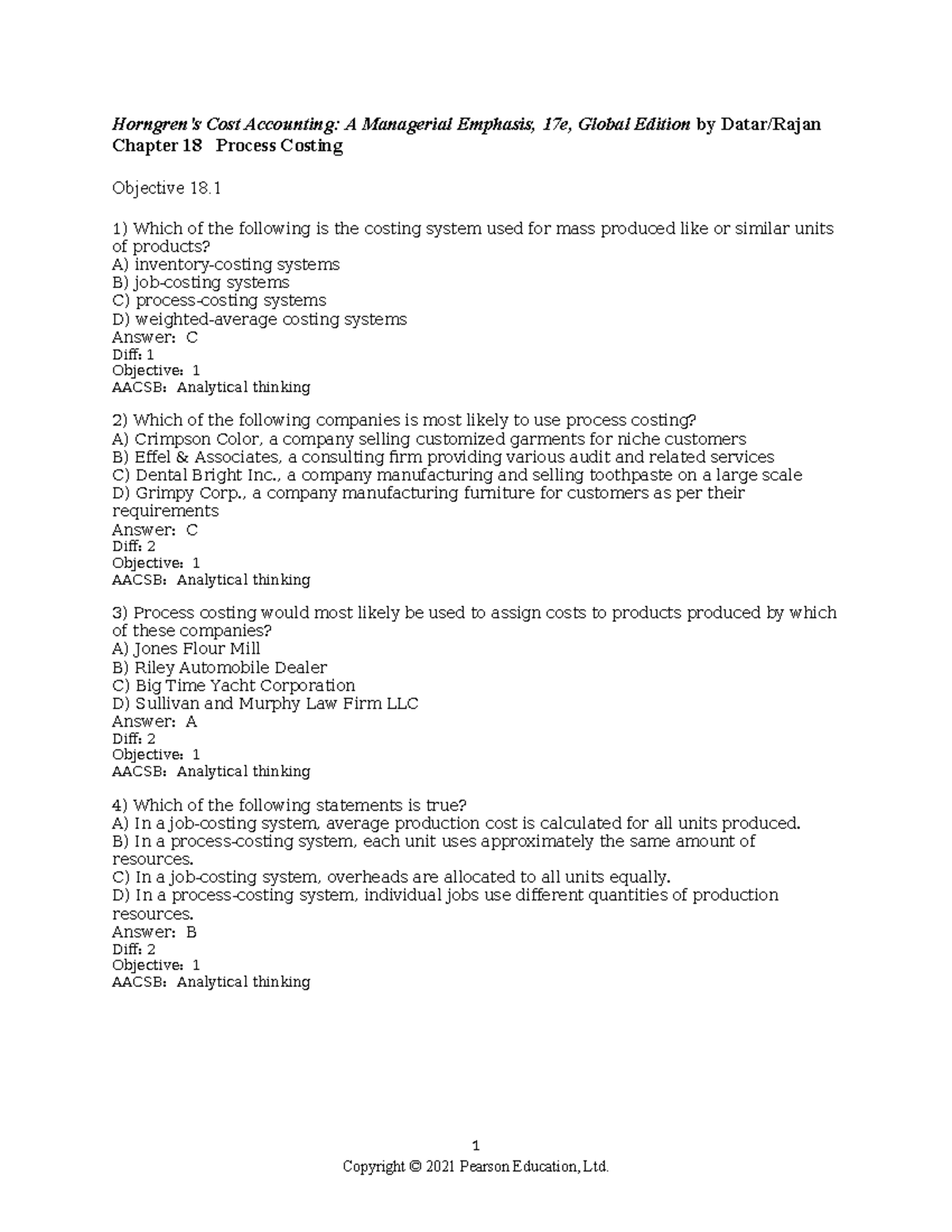 Chapter 18 Summary Cost Accounting Horngrens Cost Accounting A Managerial Emphasis 17e