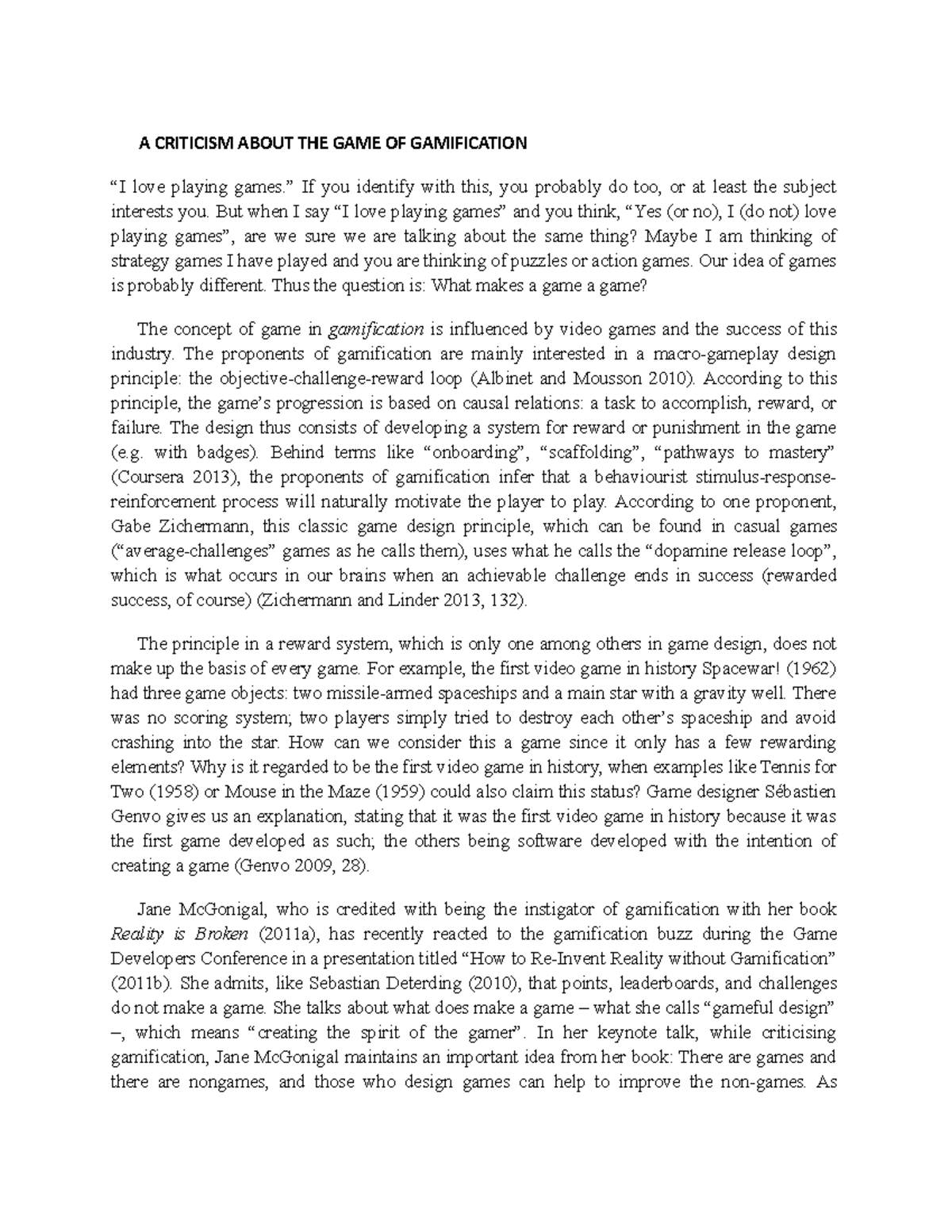 Criticism About THE GAME OF Gamification - A CRITICISM ABOUT THE GAME ...