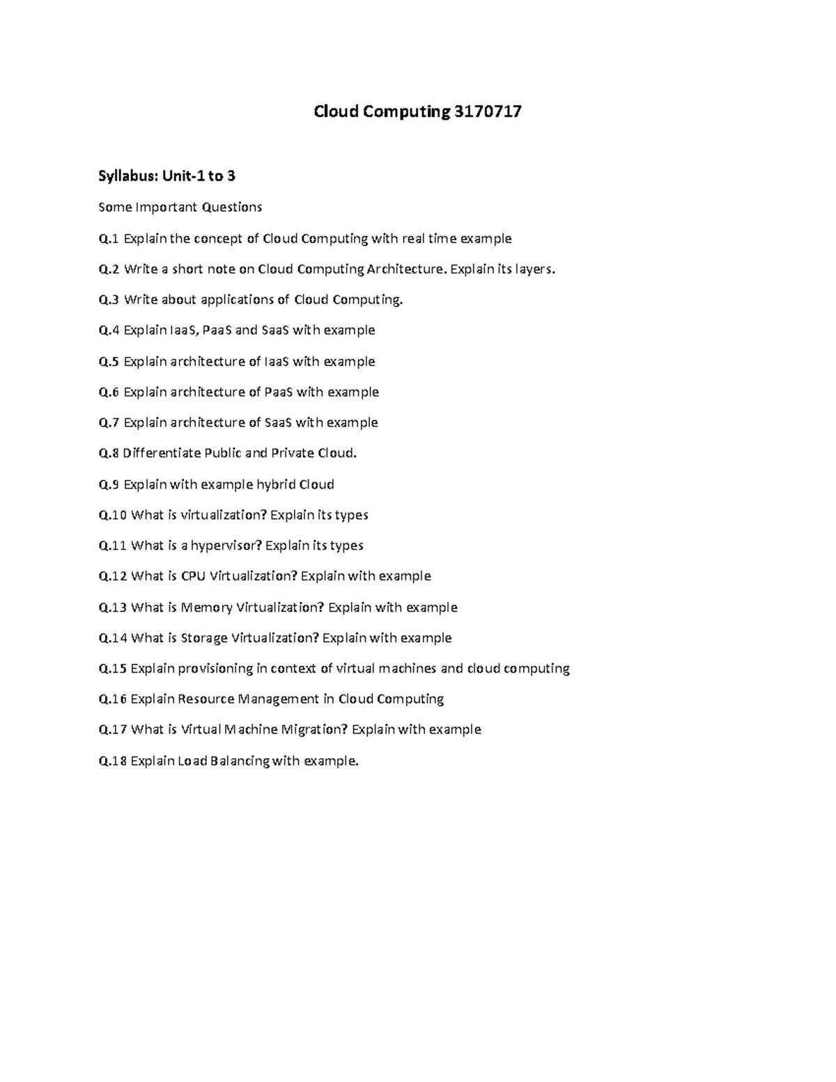 Cloud Computing 3170717 mid1 syllabus - Cloud Computing 3170717 Syllabus: Unit-1 to 3 Some ...