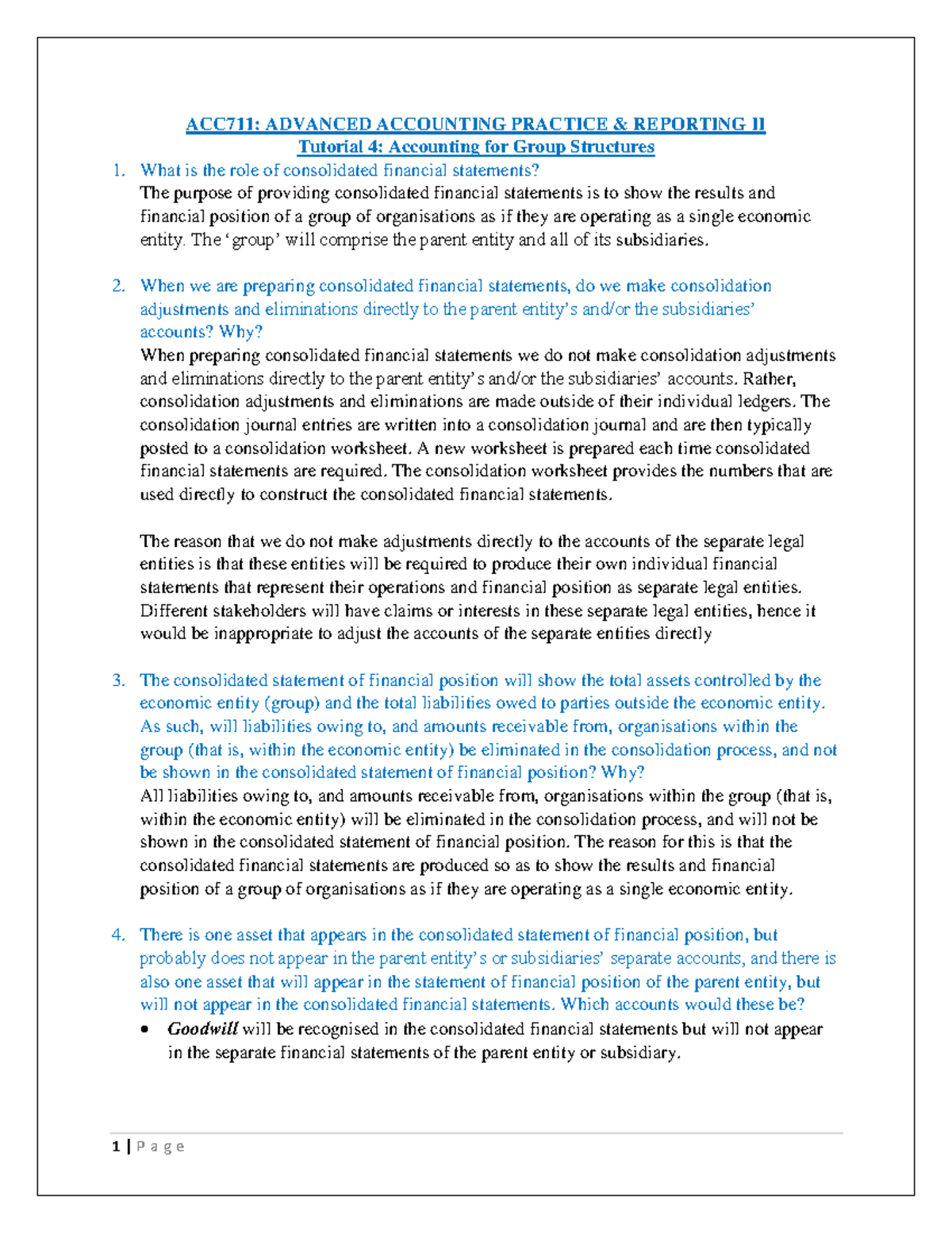 ACC711 Tutorial 4 Solution - ACC711: ADVANCED ACCOUNTING PRACTICE ...