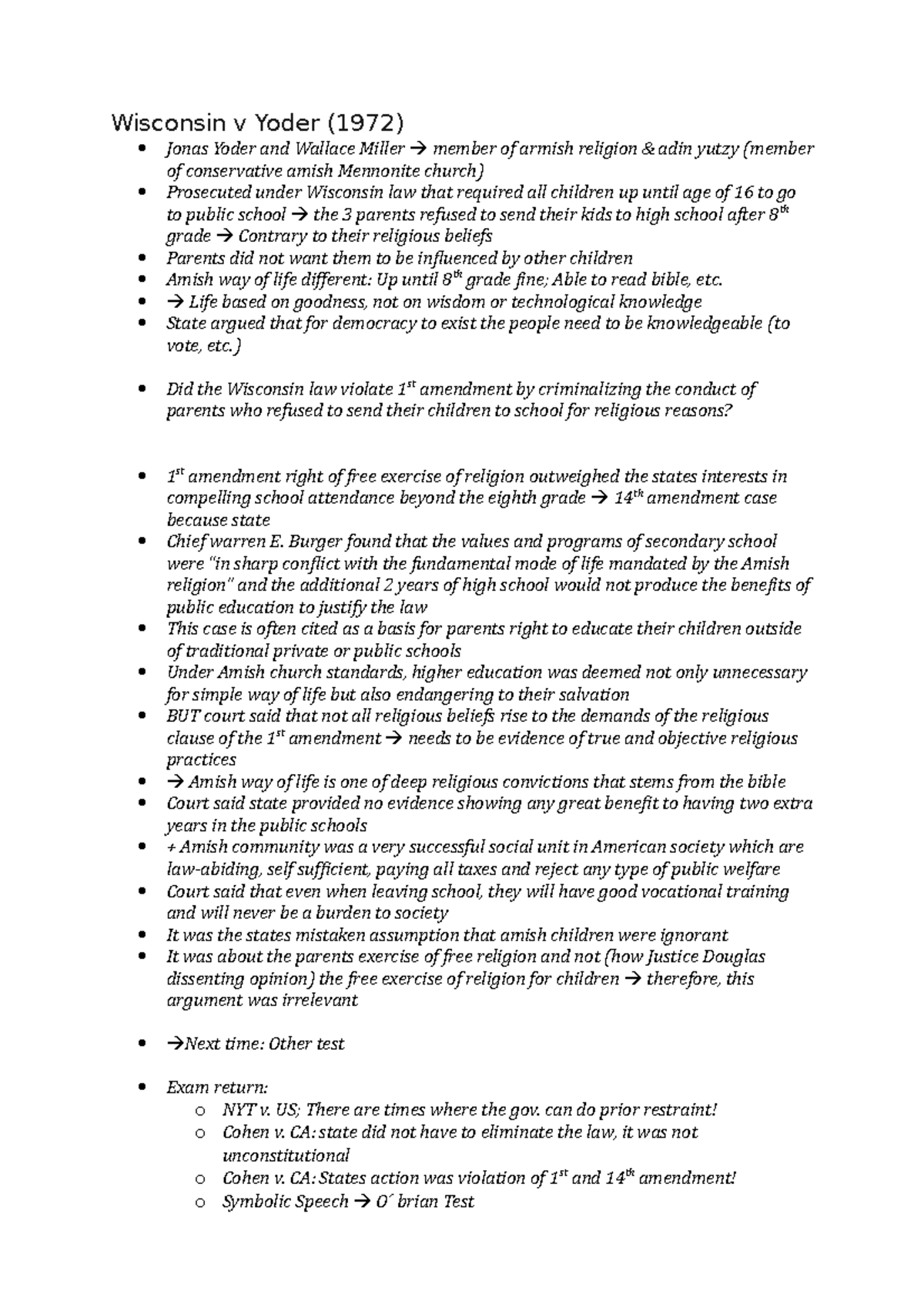 POL374 Wisconsin v Yoder - Wisconsin v Yoder (1972) Jonas Yoder and ...