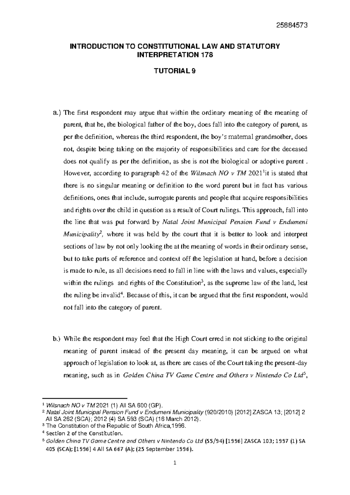 Tutorial 9 - 25884573 1 INTRODUCTION TO CONSTITUTIONAL LAW AND ...