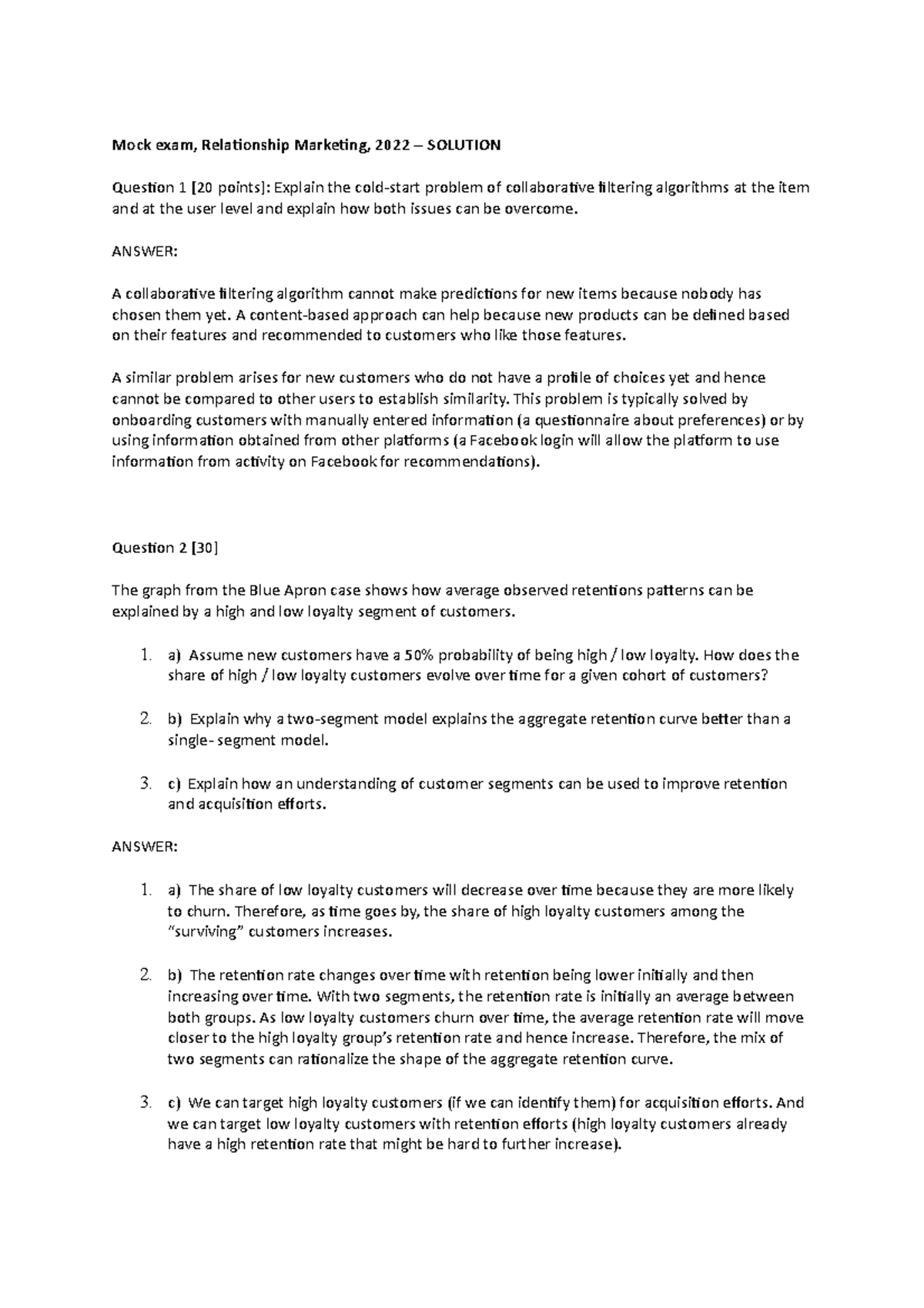 RMM QNA - Relationship Marketing question and answer notes - Mock exam ...