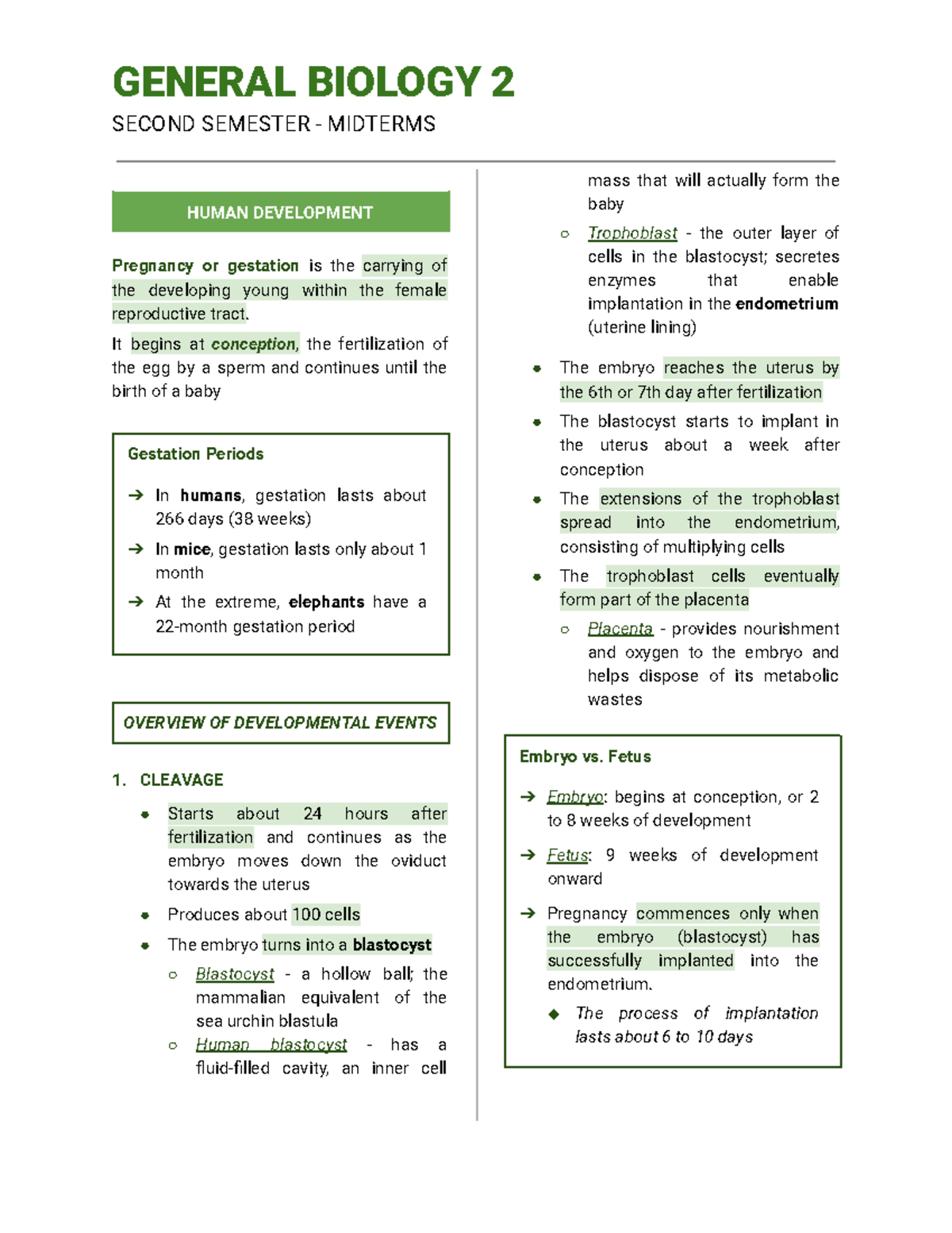 genbio reviewer - SECOND SEMESTER - MIDTERMS HUMAN DEVELOPMENT ...