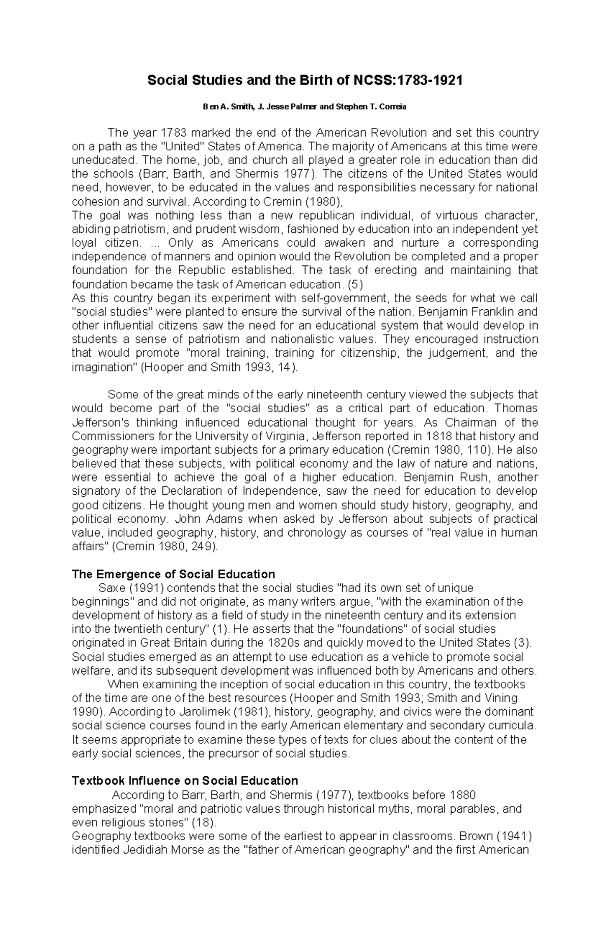 Social Studies and the Birth of NCSS - Social Studies and the Birth of ...