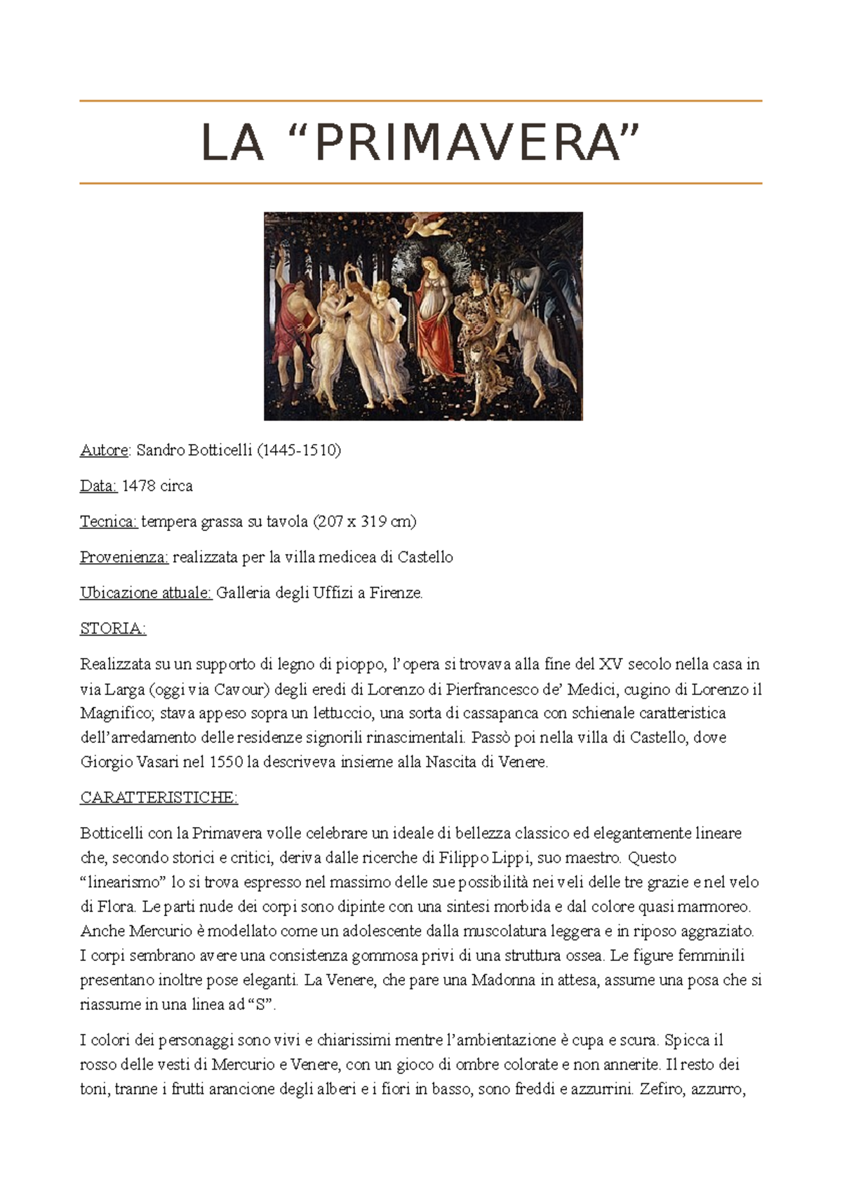 Primavera di Botticelli - LA “PRIMAVERA” Autore: Sandro Botticelli ...