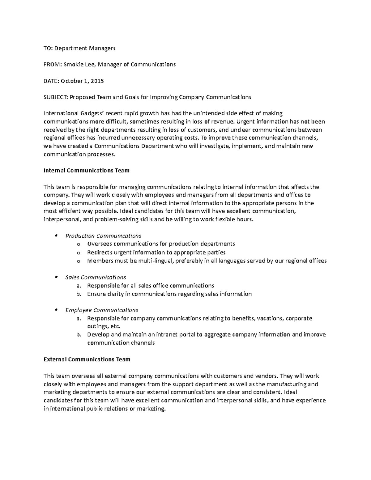 1-3 Short Paper - Team Building and Collaboration - TO: Department ...