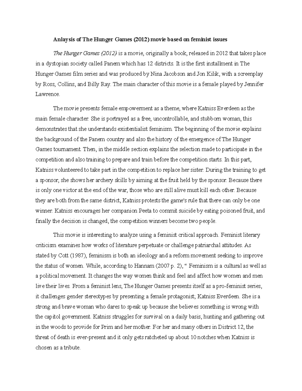 Analysis of the hunger games movie - Anlaysis of The Hunger Games (2012 ...