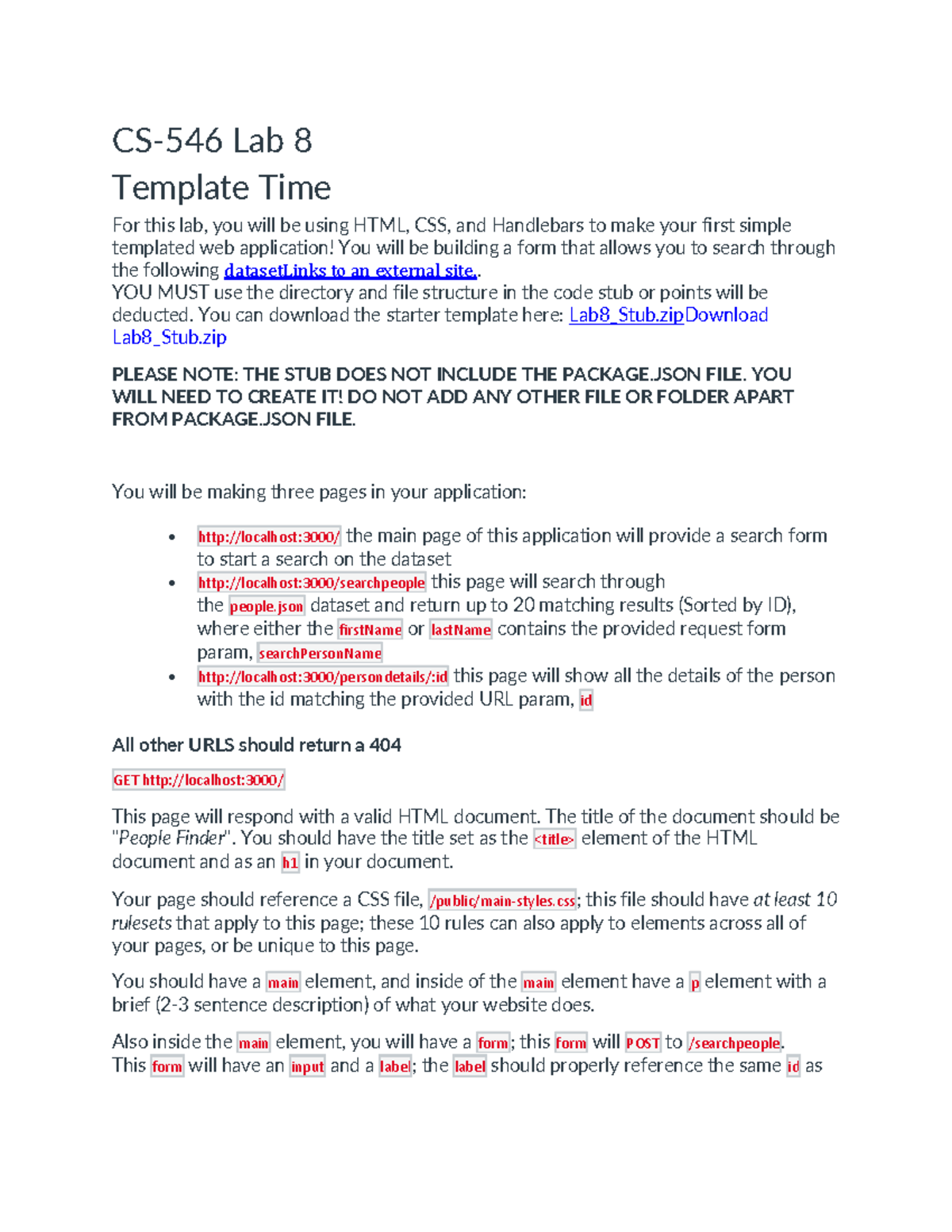 Lab 8 question - CS-546 Lab 8 Template Time For this lab, you will be using HTML, CSS, and - Studocu