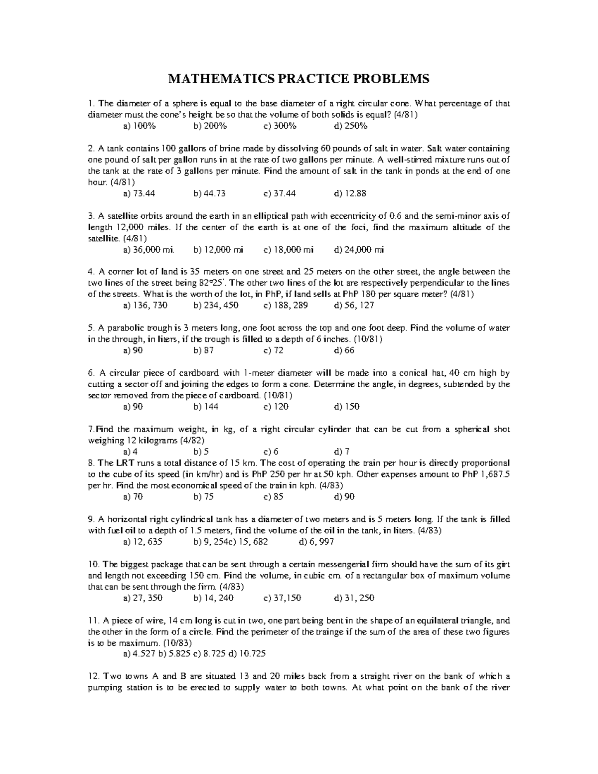 Mathematics Practice Problems - MATHEMATICS PRACTICE PROBLEMS The ...