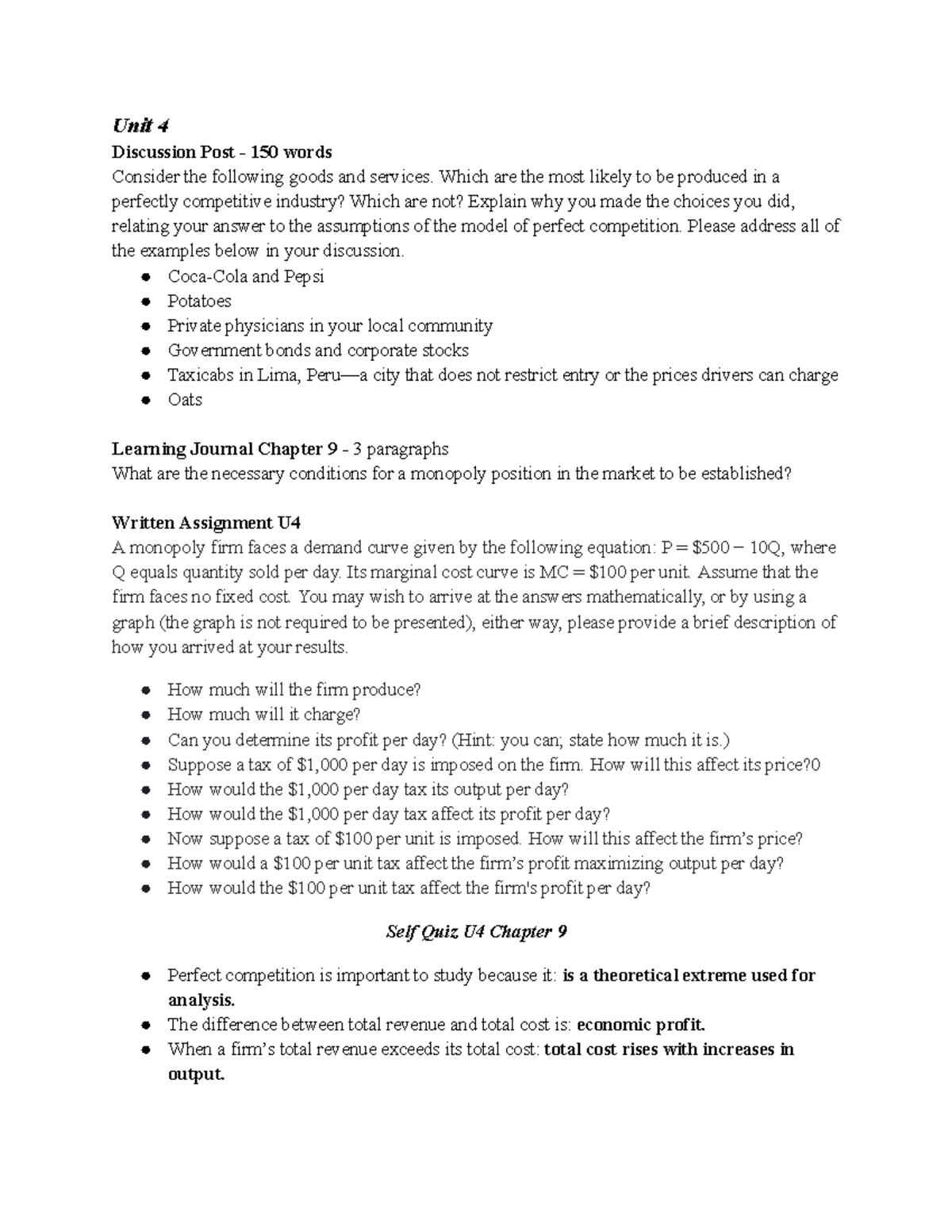 ECON1580 - Unit 2-4 Assignments/Discussions/Learning Journals - Unit 4 Discussion Post - 150 ...