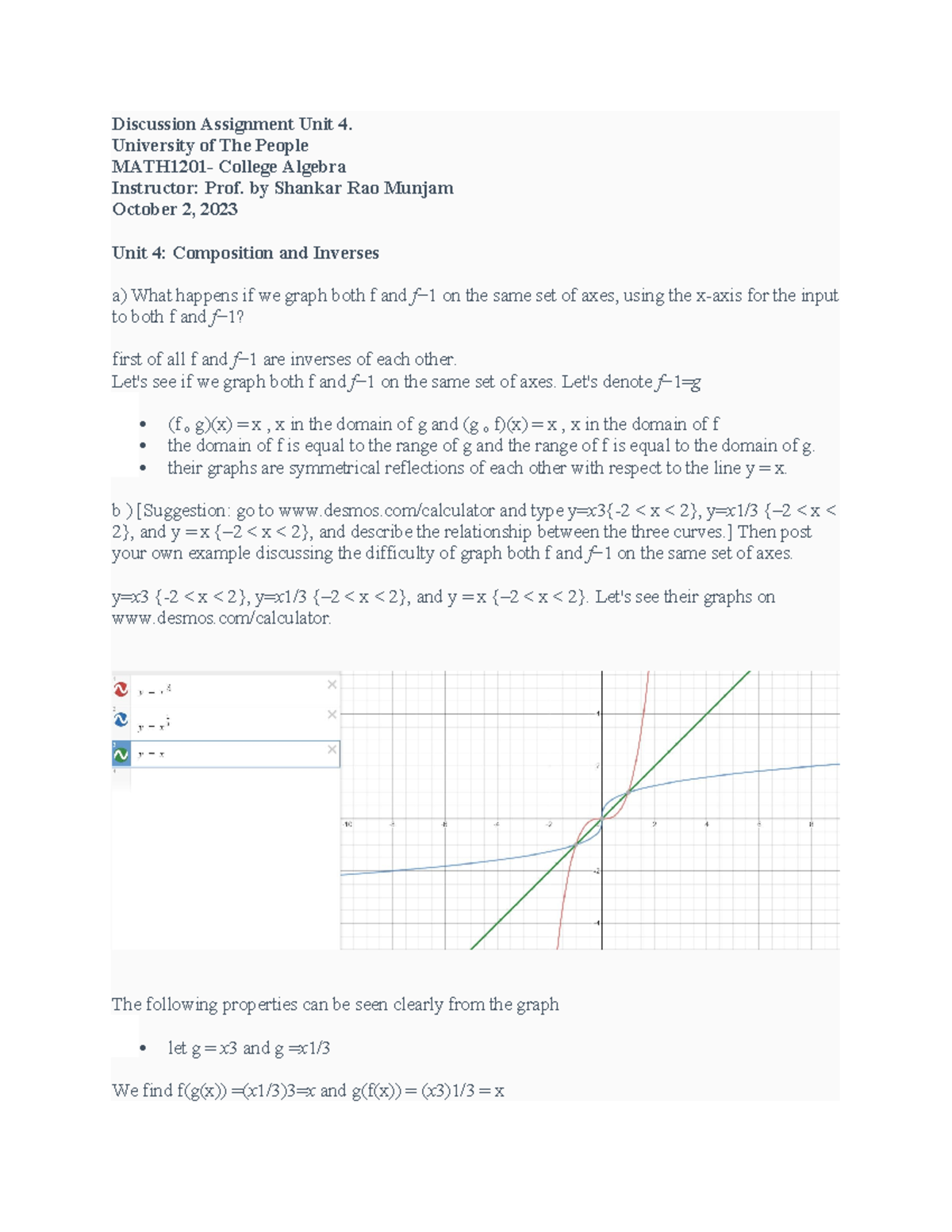 Discussion Assignment Unit 4 - University of The People MATH1201 ...