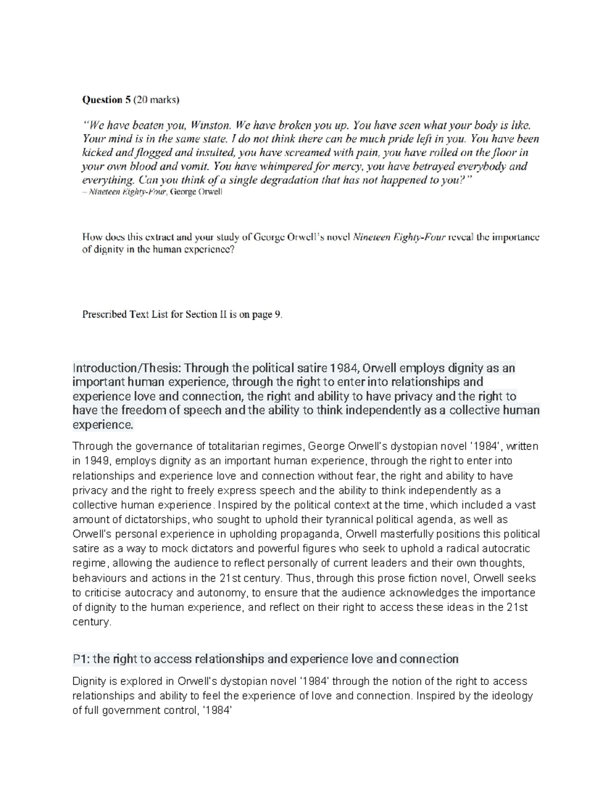 1984 Essay questions - Introduction/Thesis: Through the political ...