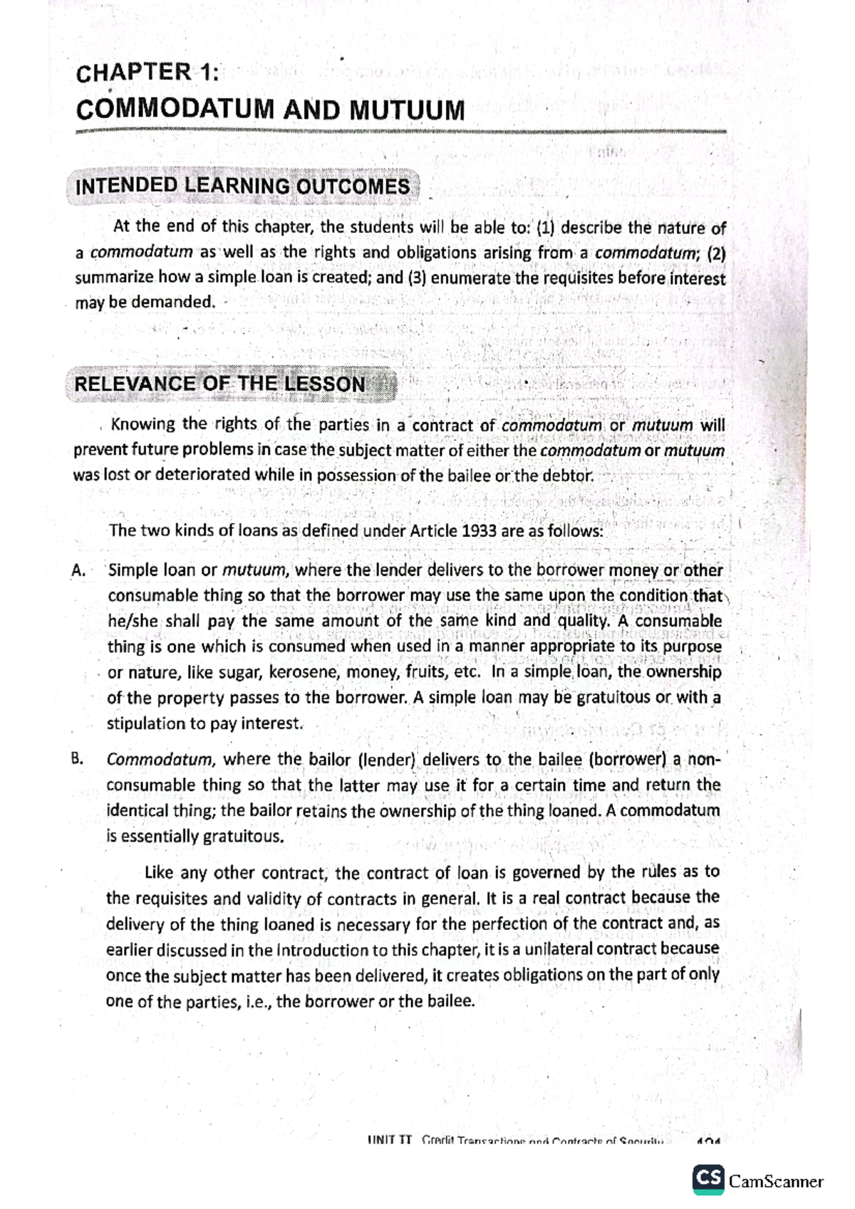 2 Chapter 1 Commodatum and mutuum - Accountancy - Studocu