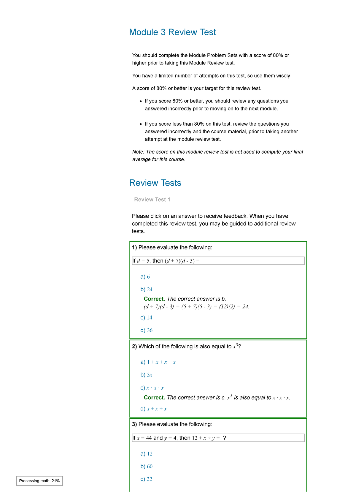 Stats pre assessments and Module review tests - Module 3 Review Test ...