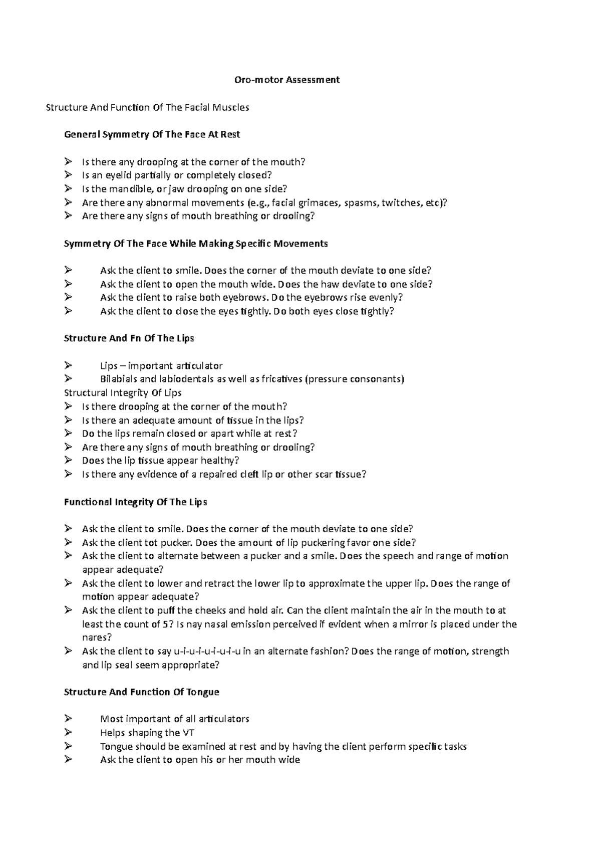 Oro-motor Assessment - Oro-motor Assessment Structure And Function Of ...