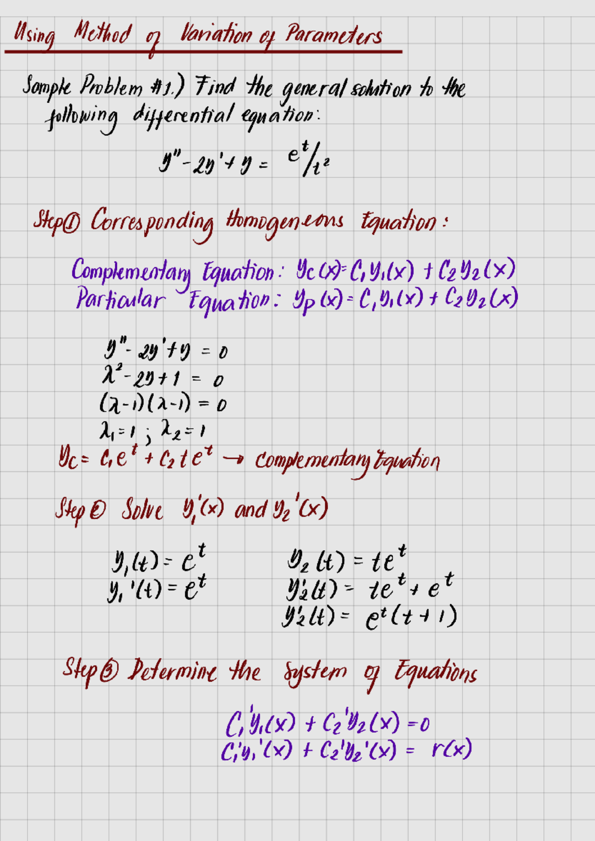 Variation-of-Parameters sample-problem - Using Method of Variation of Parameters Sample Problem ...