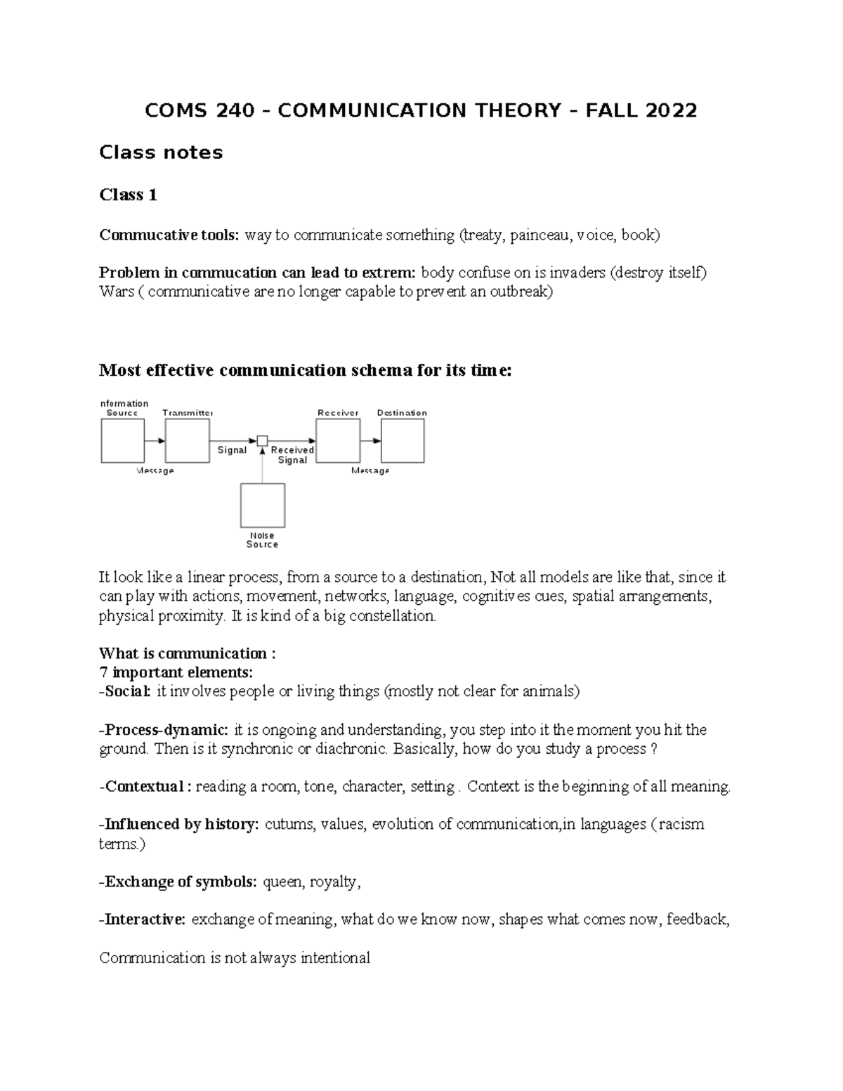 Communcation theory class notes - COMS 240 – COMMUNICATION THEORY ...