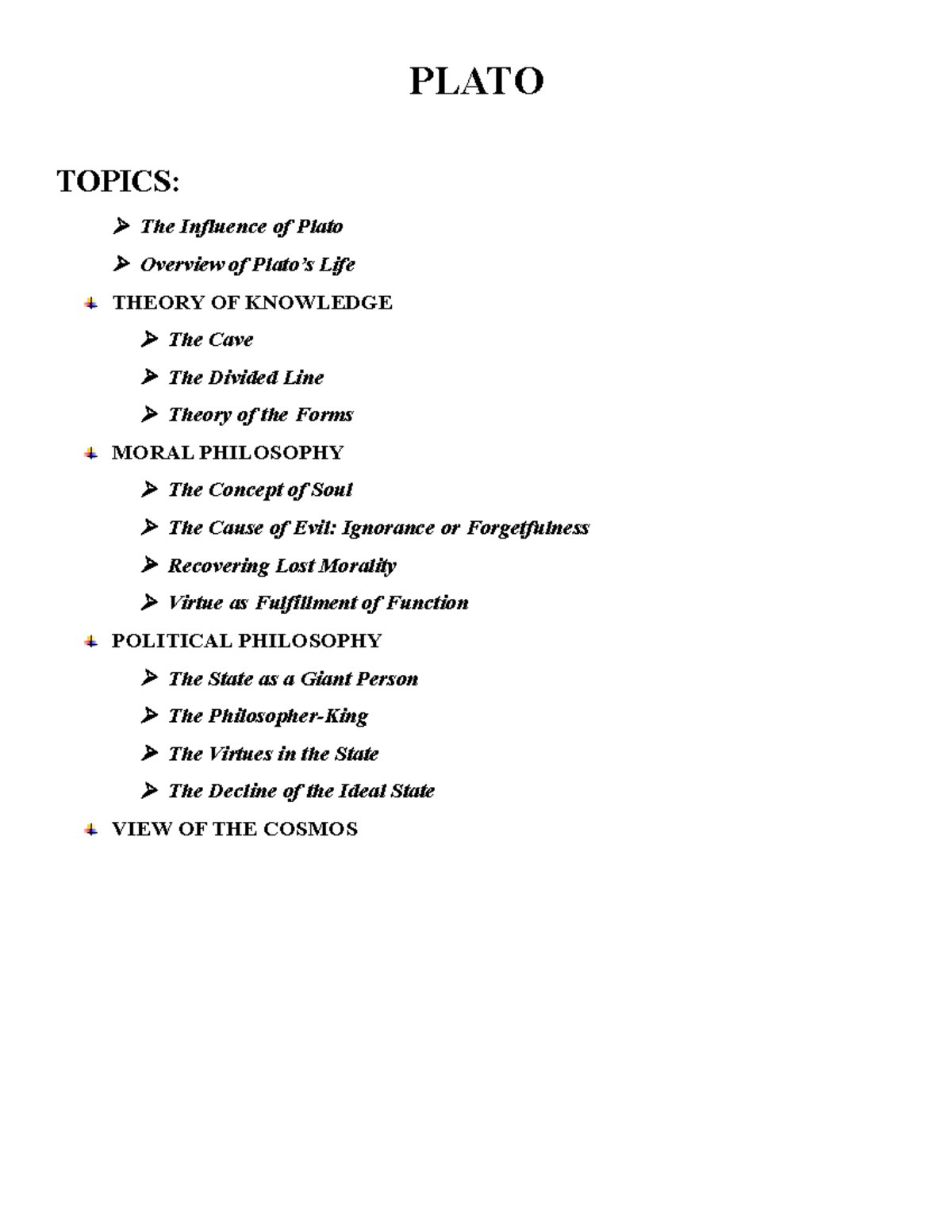 SUMMARY OF PLATO - PLATO TOPICS: The Influence of Plato Overview of ...