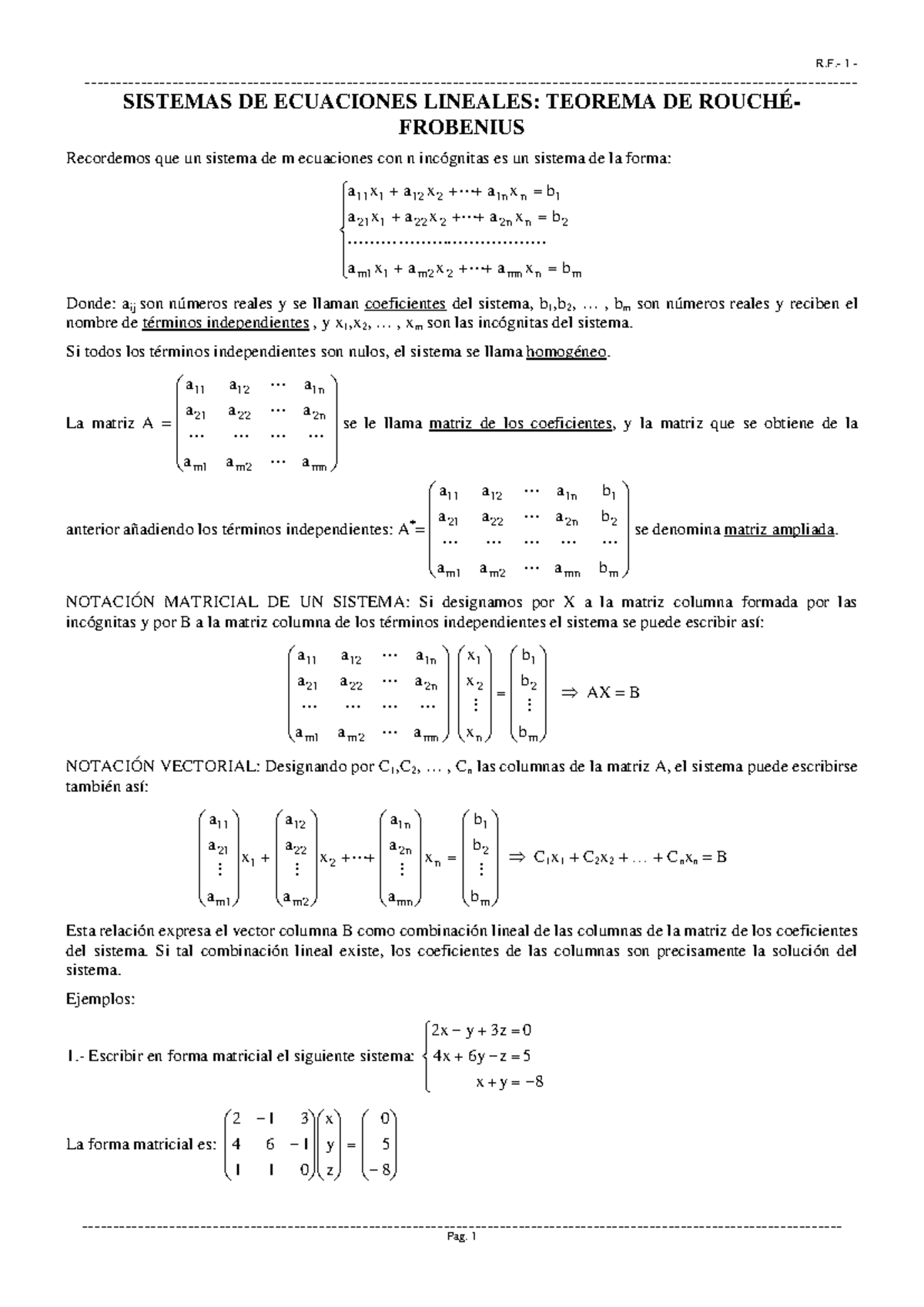 Rouche 06 - SISTEMAS DE ECUACIONES LINEALES: TEOREMA DE ROUCHÉFROBENIUS - SISTEMAS DE ECUACIONES ...