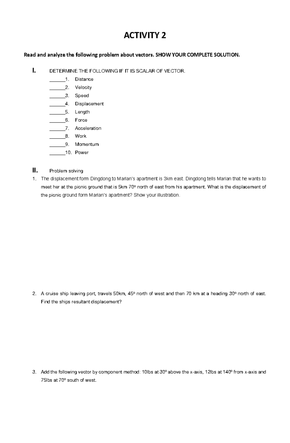 Activity 2 (Physics 1) - ACTIVITY 2 Read and analyze the following ...