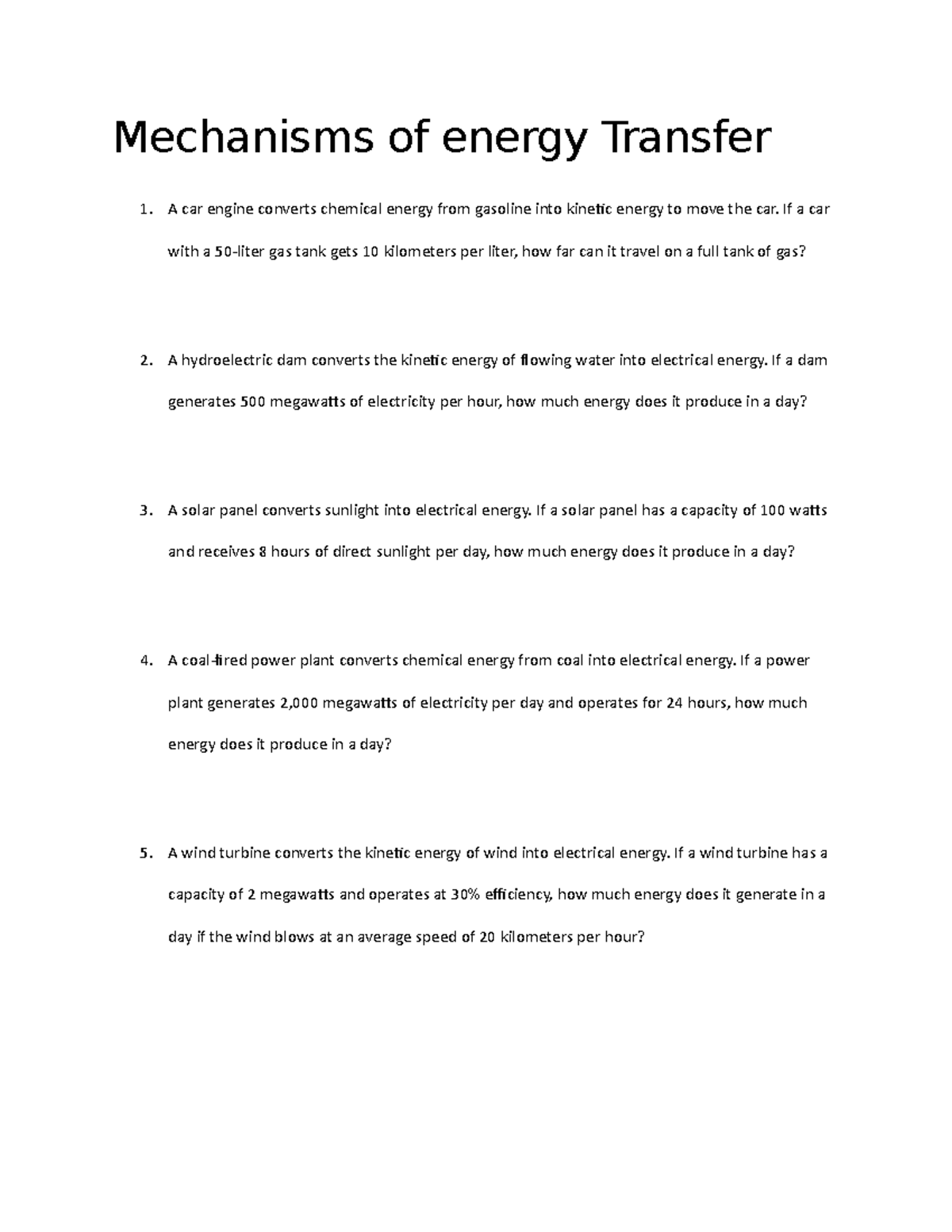 Mechanisms of energy Transfer - If a car with a 50-liter gas tank gets ...
