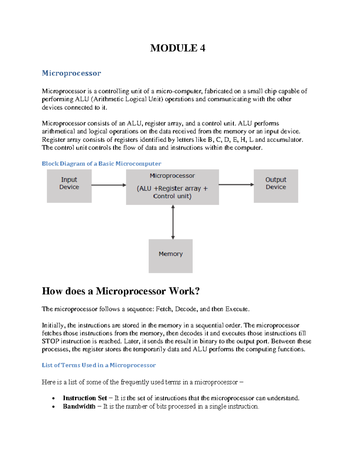 Microprocessor 8086 MOD IV - MODULE 4 Microprocessor Microprocessor is a controlling unit of a ...