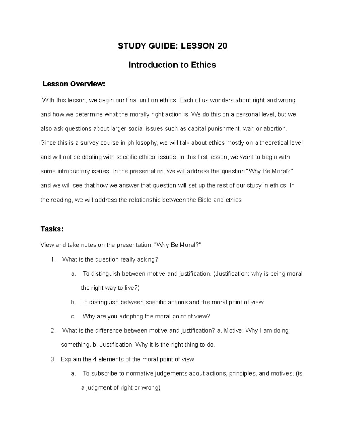 PHIL 201 Lesson 20 Introduction To Ethics - STUDY GUIDE: LESSON 20 ...