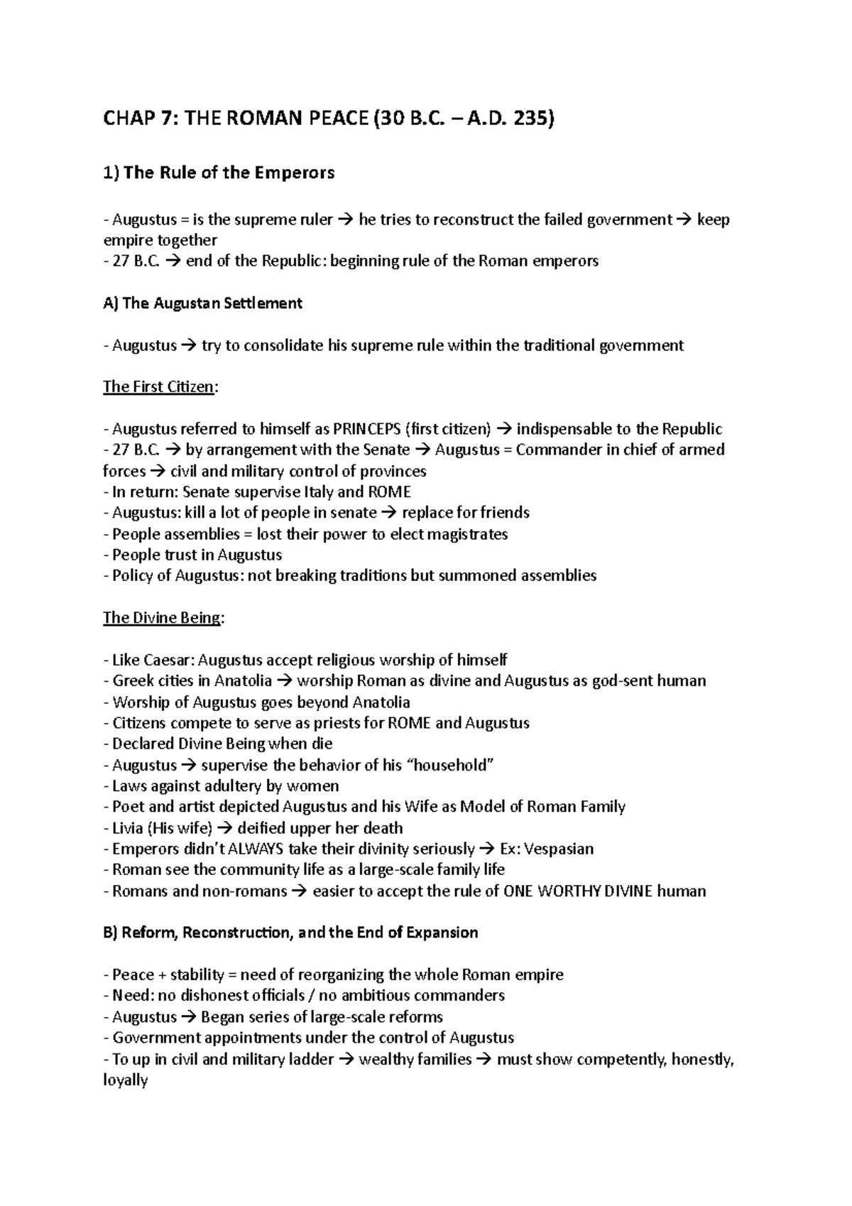 THE ROMAN PEACE (30 B.C. – A.D. 235) - CHAP 7: THE ROMAN PEACE (30 B ...
