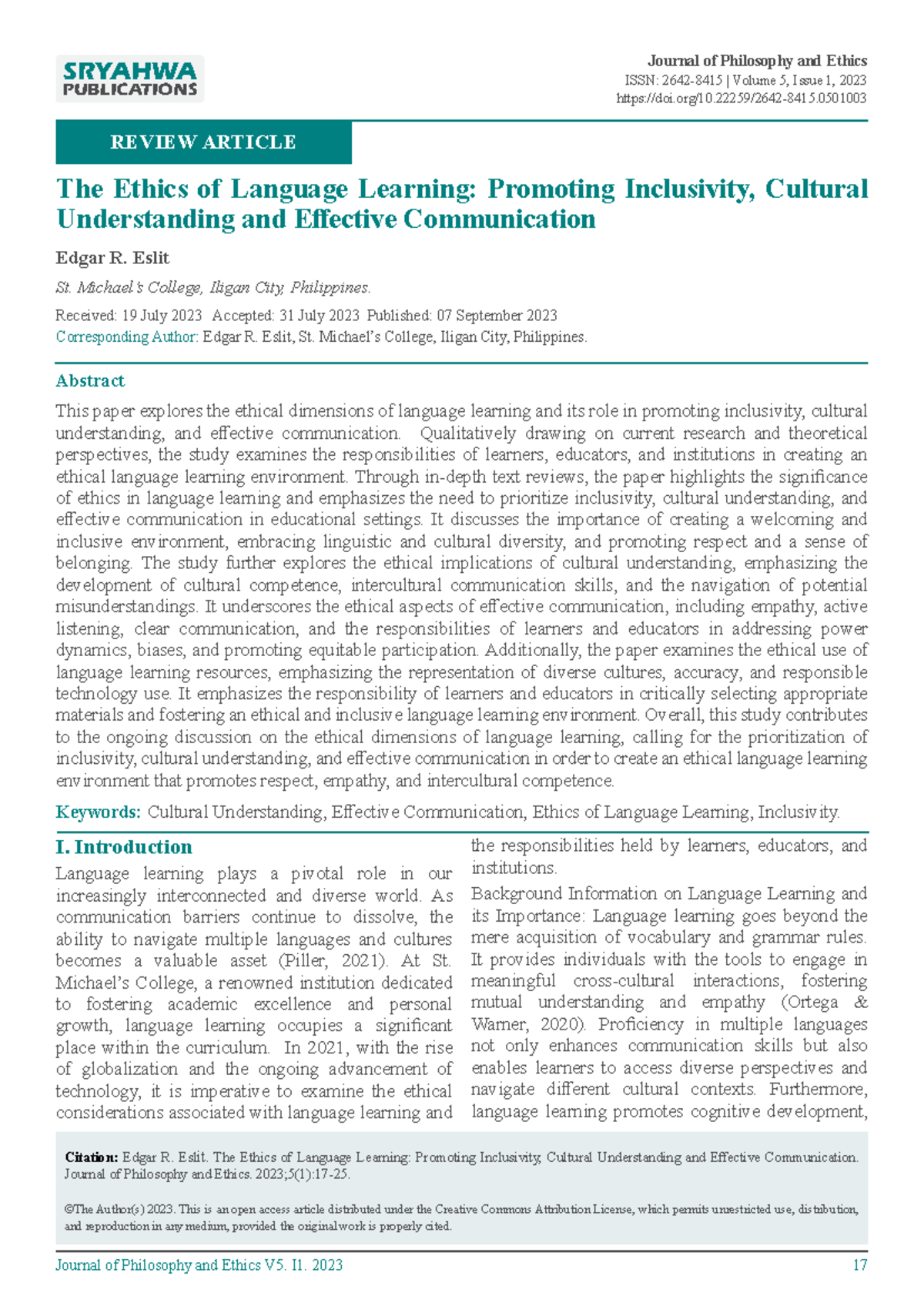 The Ethics of Language Learning Promoting Inclusiv - I. Introduction ...