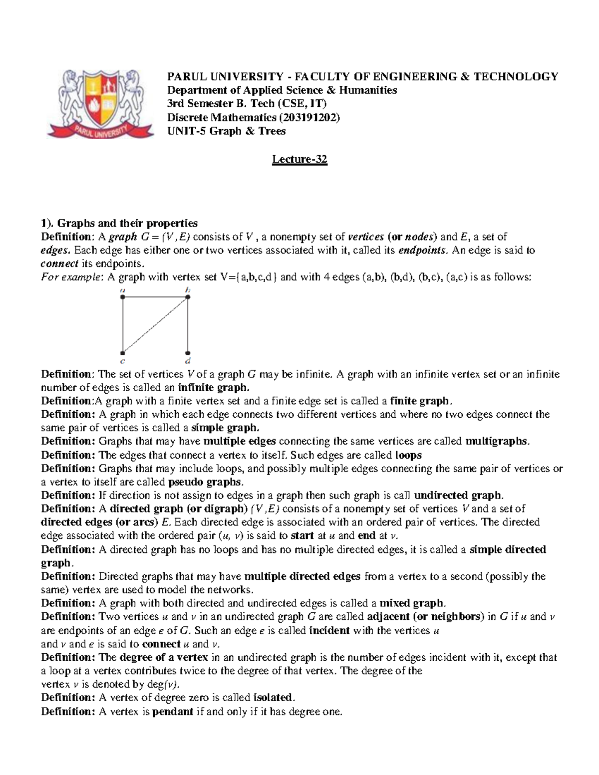 DM - Ch.5 (Lec 32) - maths - PARUL UNIVERSITY - FACULTY OF ENGINEERING ...